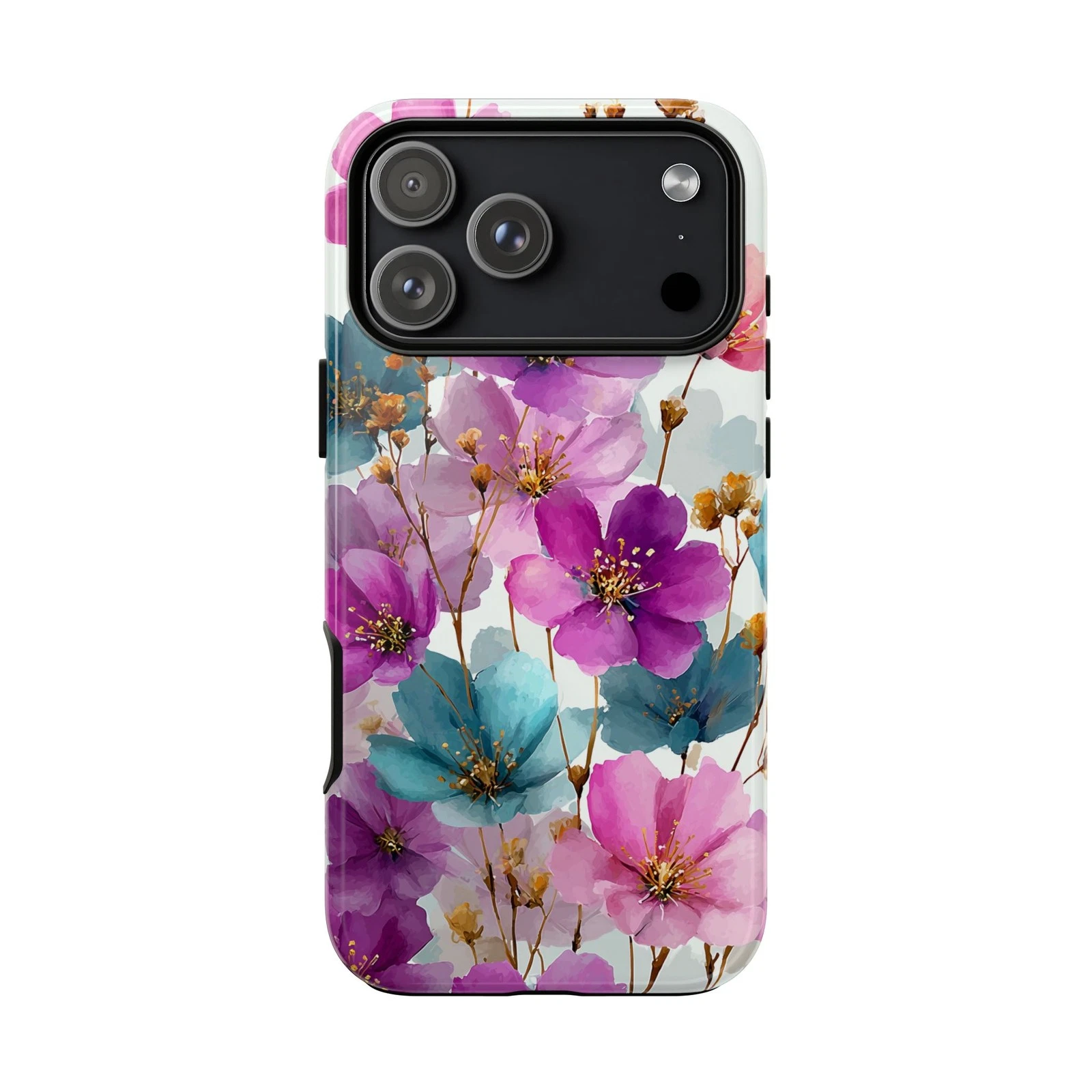 Cyan Violet Flowers Abstract Art Design Case for iPhone 17 16 15 14 13 ...