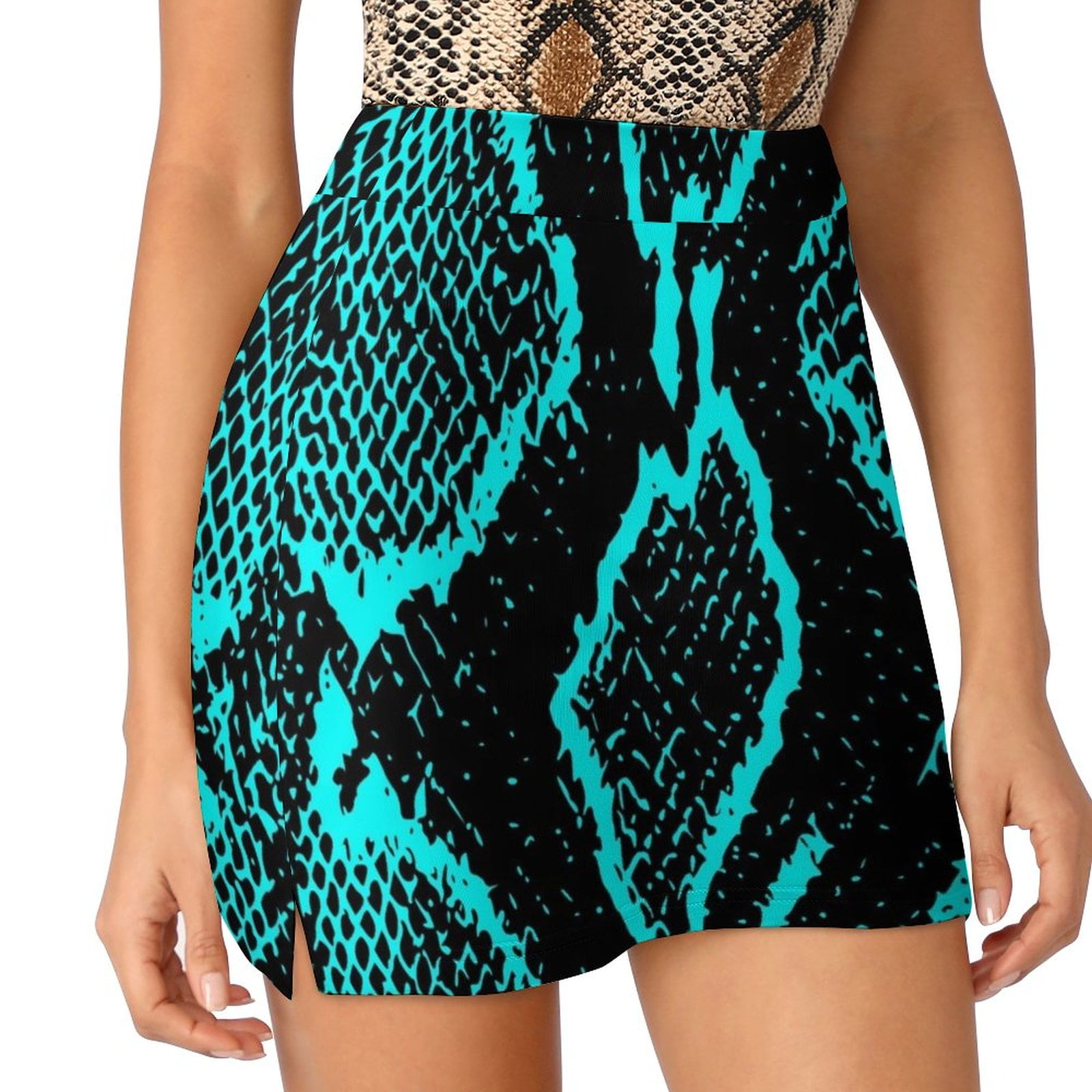 Cyan and Black Python Design Light Proof Trouser Skirt Clothing female ...