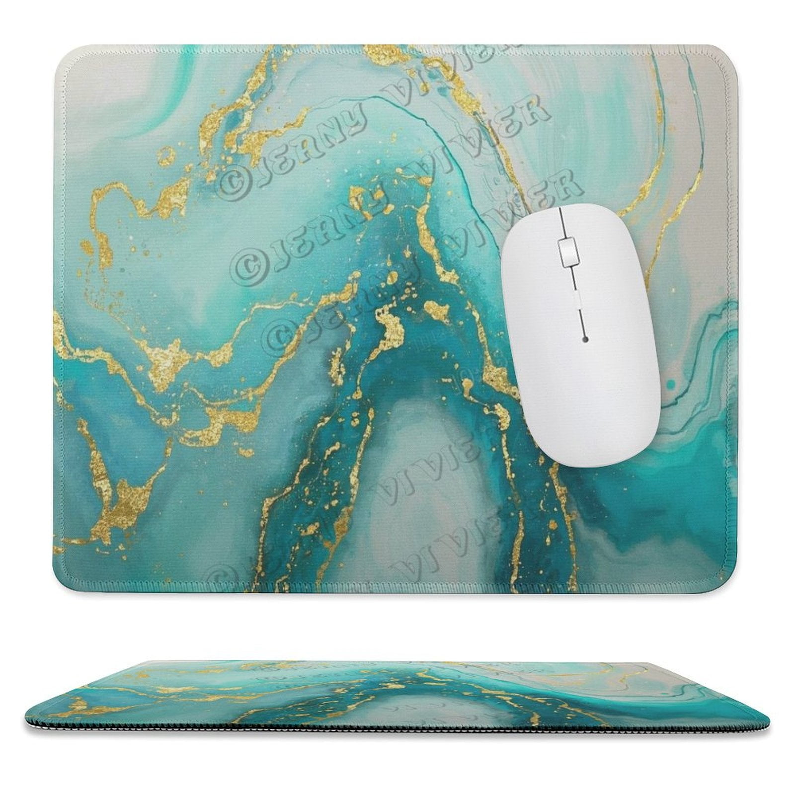 Cyan and Gold Marble Printed Mouse Mat, 10x12 Inches, Thick Rubber ...