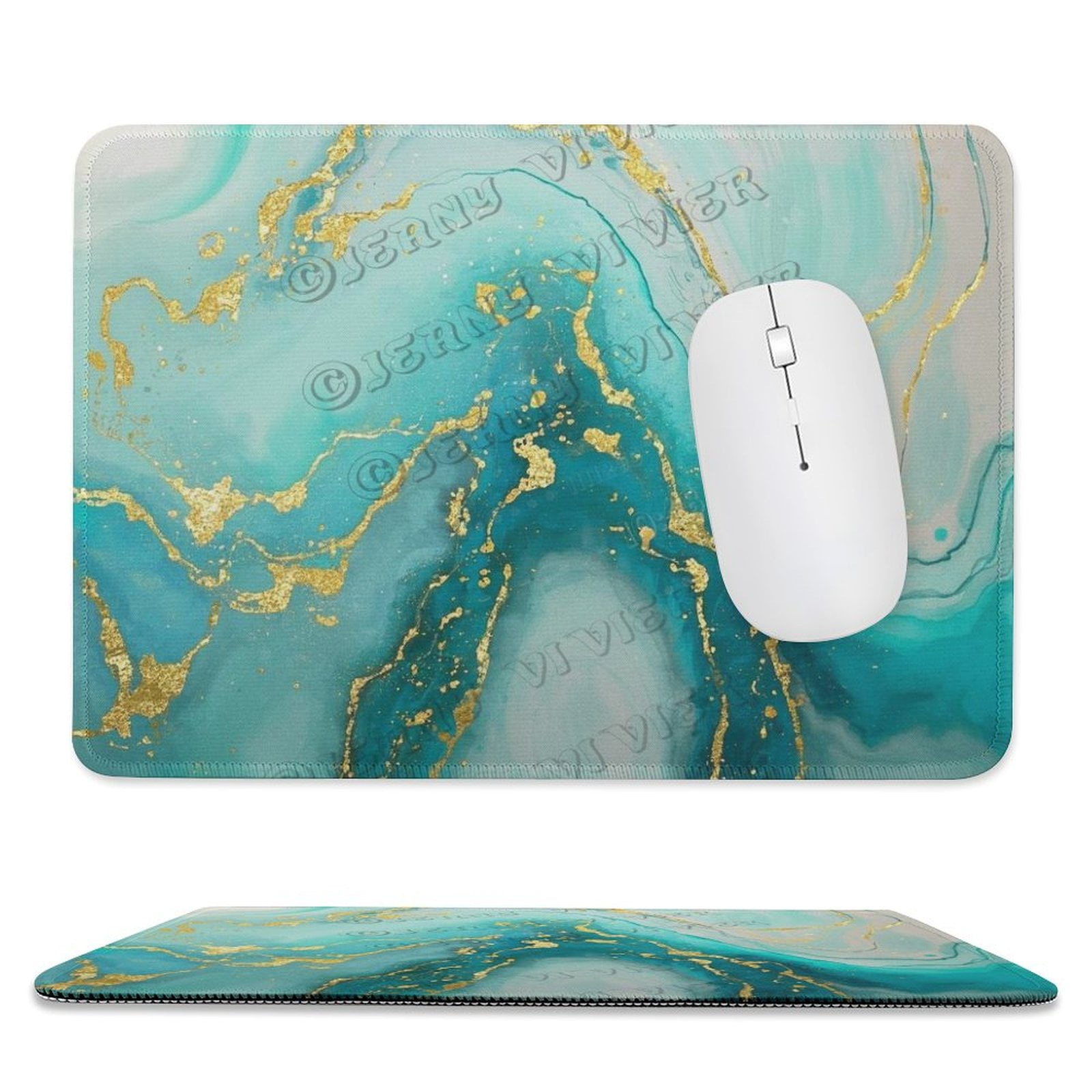 Cyan and Gold Marble Printed Mouse Mat, 8x10 Inches, Thick Rubber ...