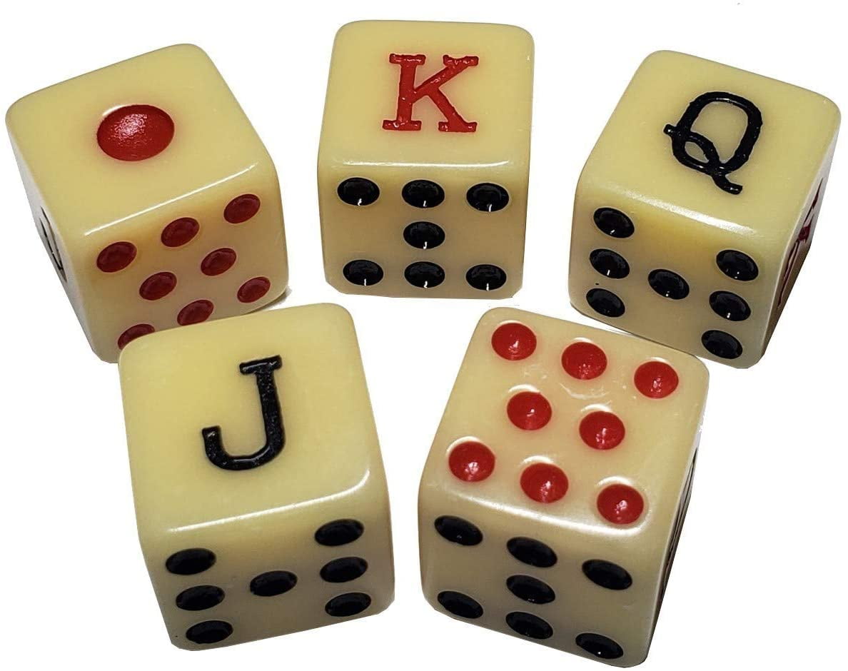 Cyber-Deals Set of 5 Spanish Poker Premium Dice (Bone Tone) Cubilete ...