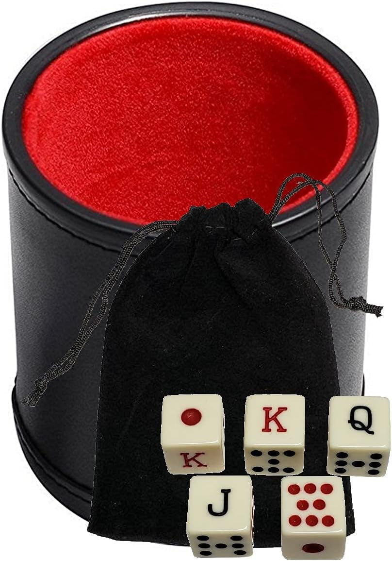 Cyber-Deals Spanish Poker Dice Set with Storage Pouch and PU Leather ...