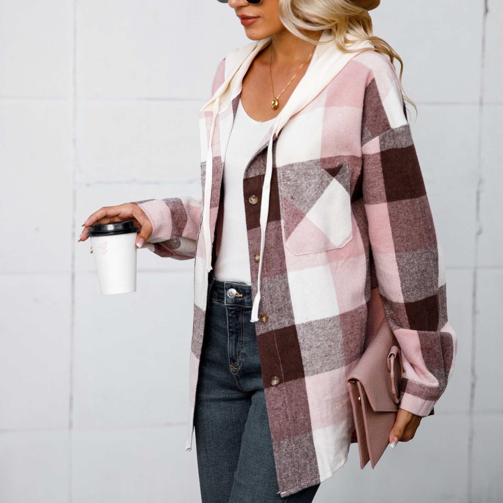 Cyber Deals Womens Button Down Plaid Shirts Hooded Shacket Jacket ...