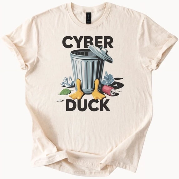 Cyber Duck Graphic Shirt With Cartoon Trash Can And Tech Design Size S ...