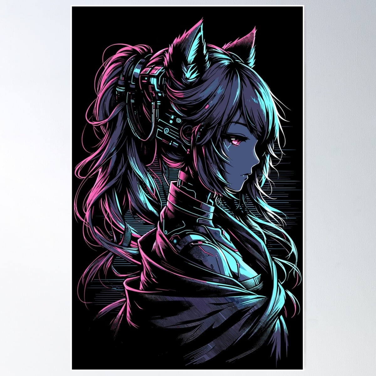 Cyber Fox Girl - Cyberpunk Style Poster Wall Art, Modern Wall Decor For ...