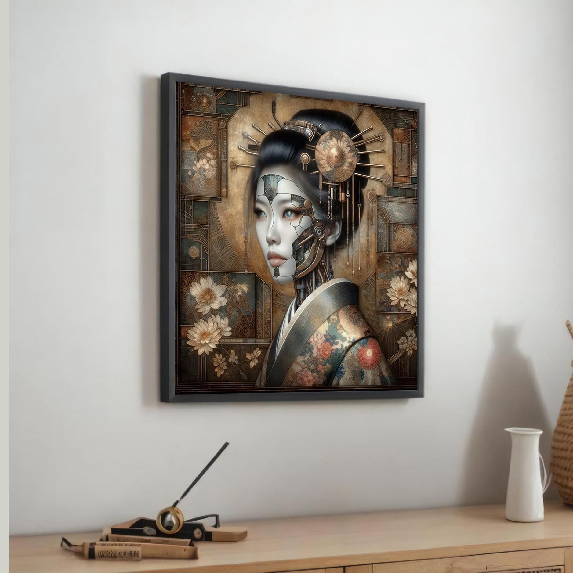Cyber Geisha Portrait With Futuristic Kimono – (Black, White, Gold ...