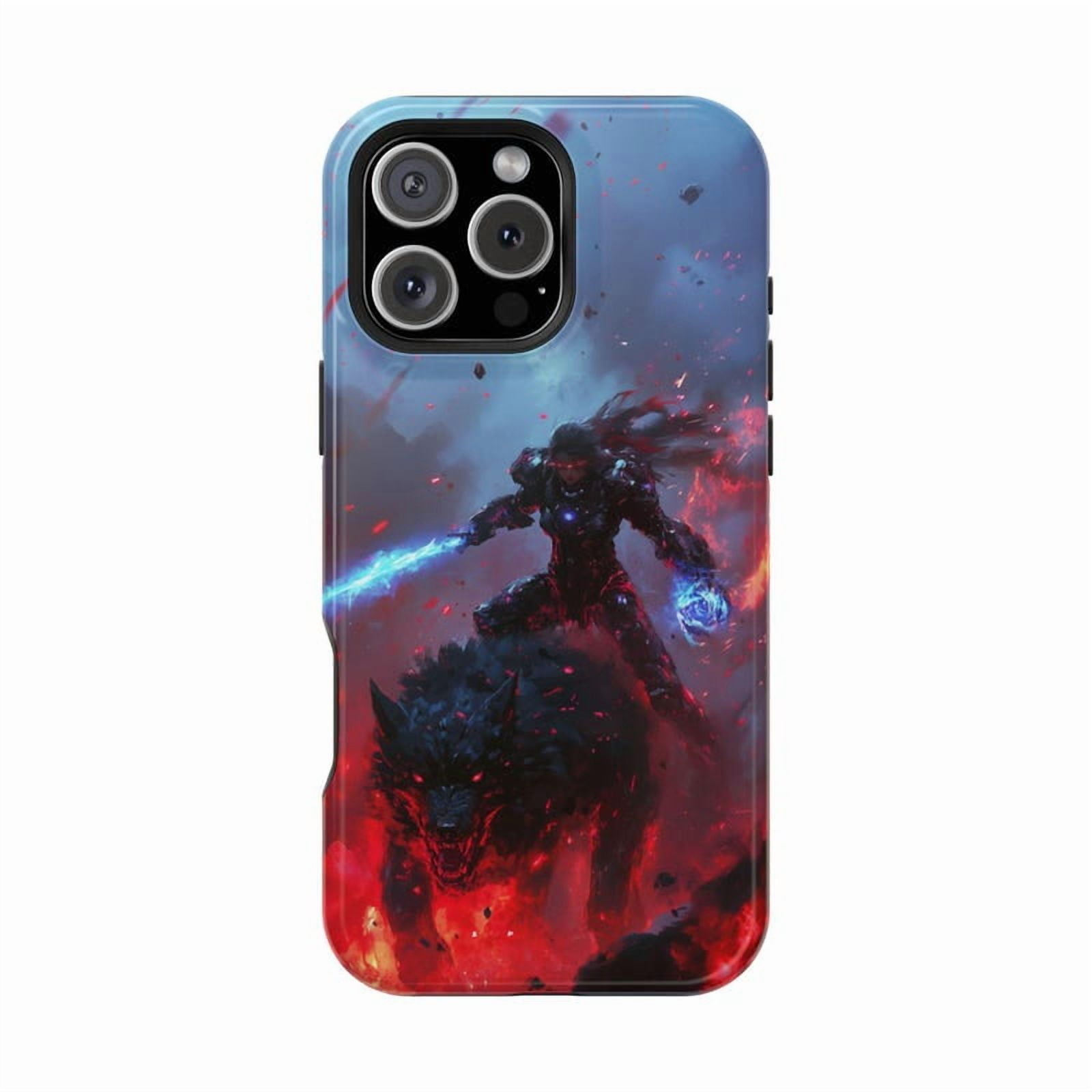 Cyber Gladiator with a Robotic Fiery Wolf Case for iPhone 11,12,13,14 ...