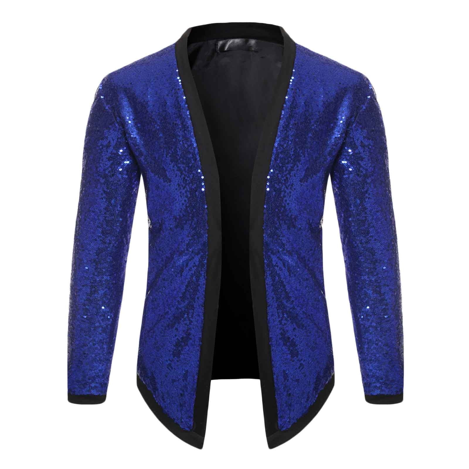 Dagegui Mens Open Front Jacket Fashion Sequin Suit Coat Long Sleeve ...