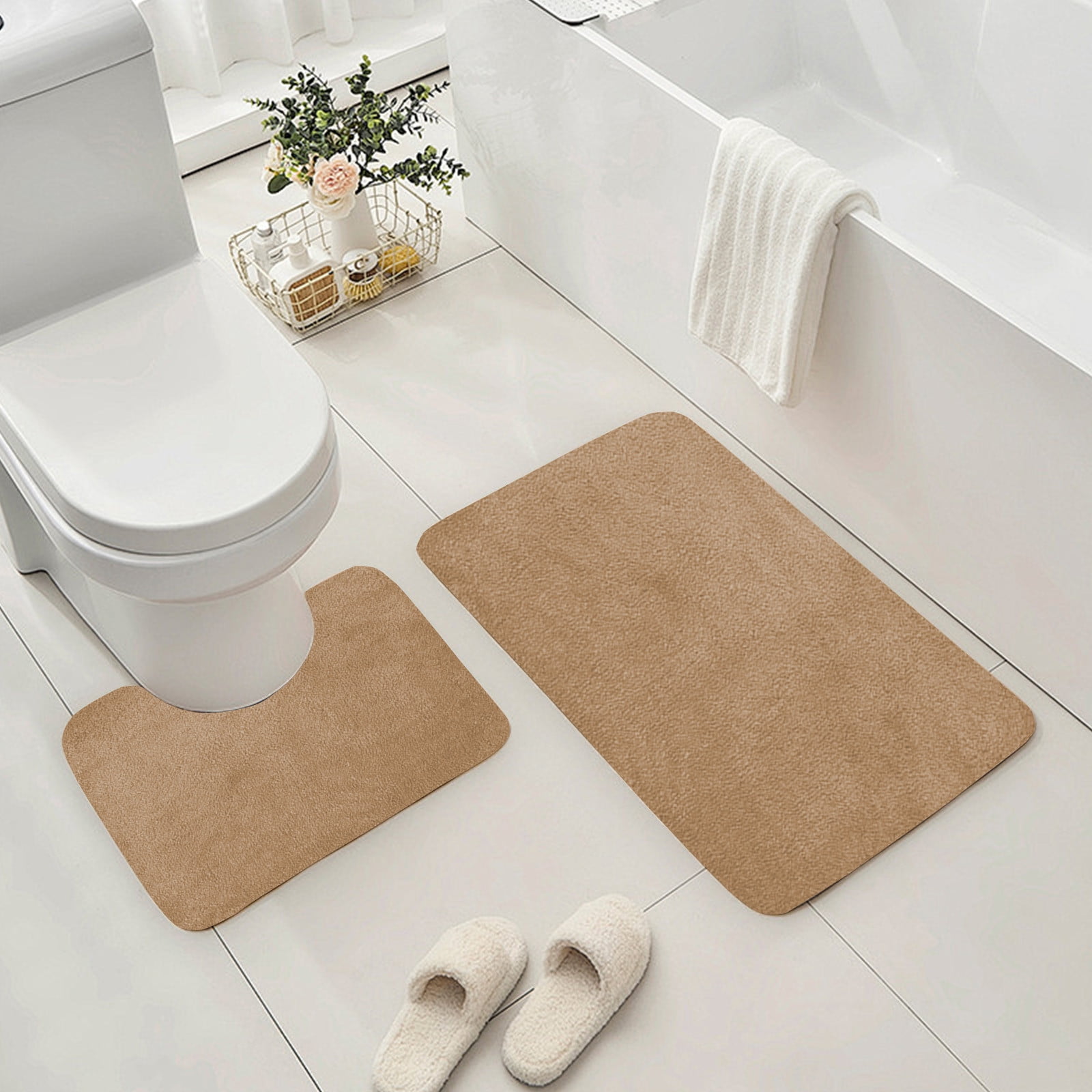 Rkxzt 2-Piece Bathroom Floor Mats, Solid Color Non-Slip Absorbent ...