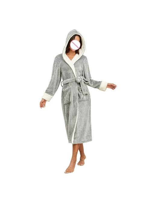 PAVILIA Women Hooded Plush Soft Robe | Fluffy Warm Fleece Sherpa Shaggy Bathrobe (L/XL, Gray ...
