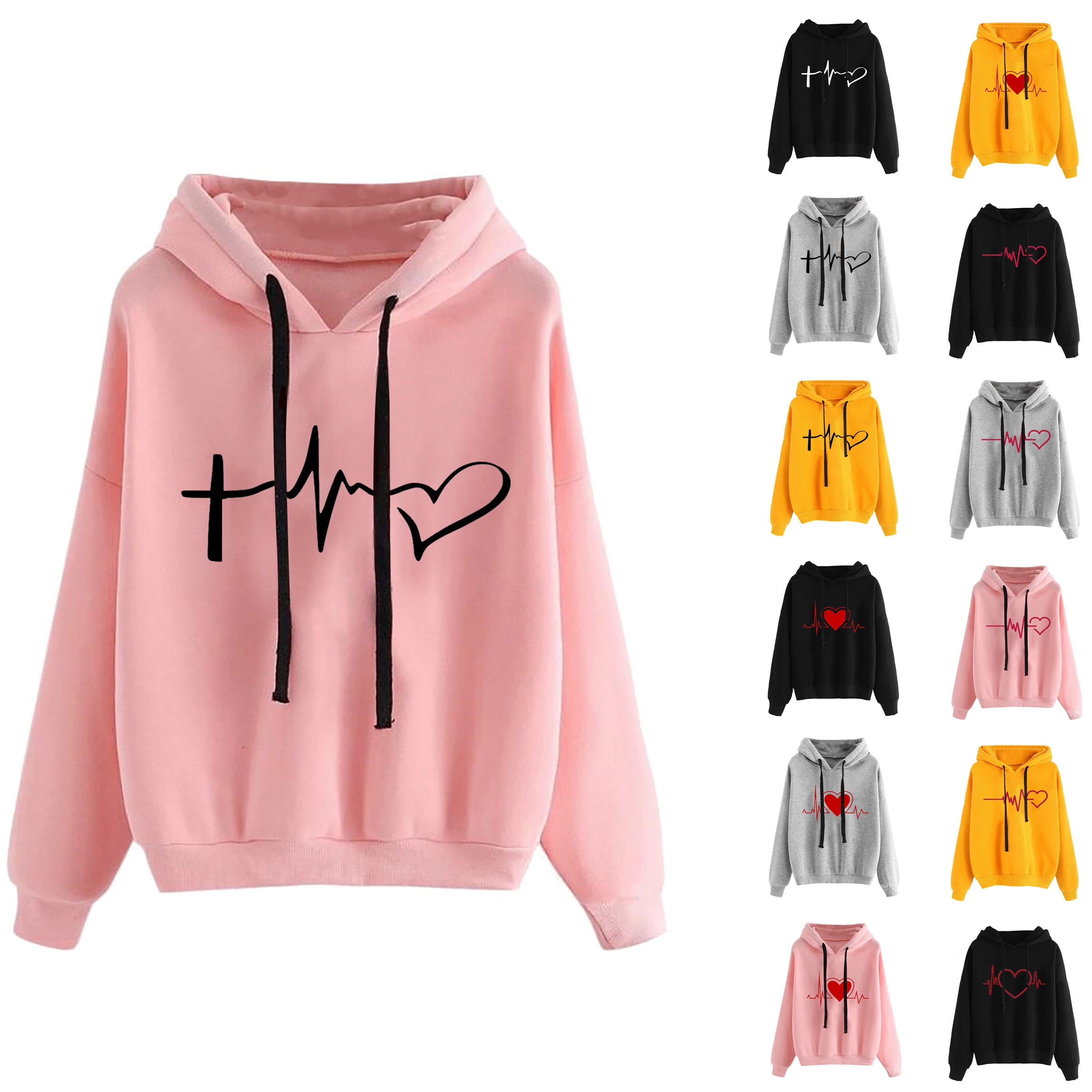 Dyegold Graphic Hoodies For Women Teen Girls Cute Heart Beat Print ...