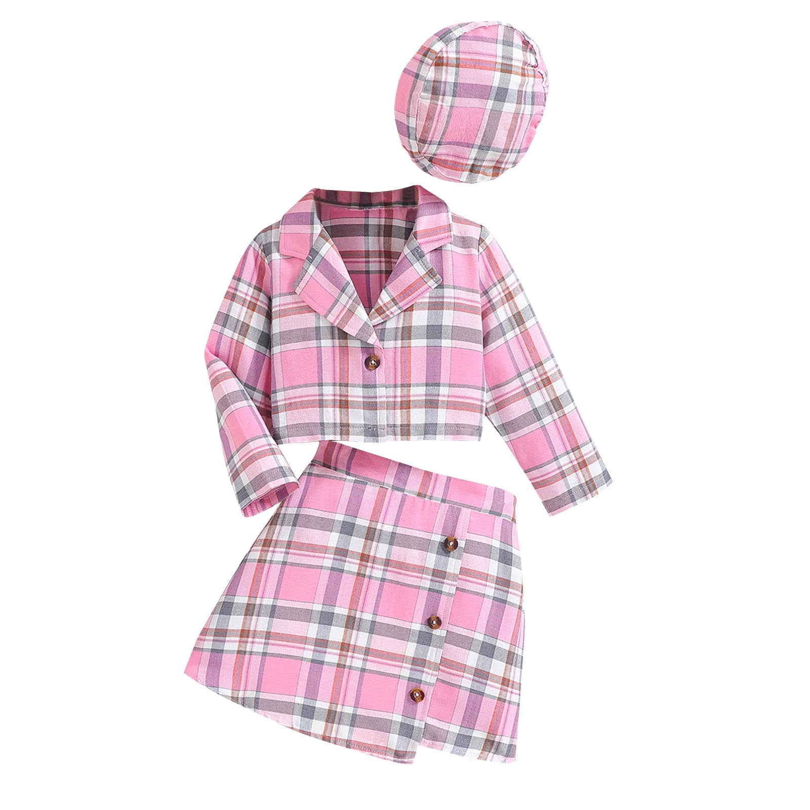 JINGWANGYHBD Girls' Skirt Sets Plaid Mini Skirt and Blazer Set Pink ...