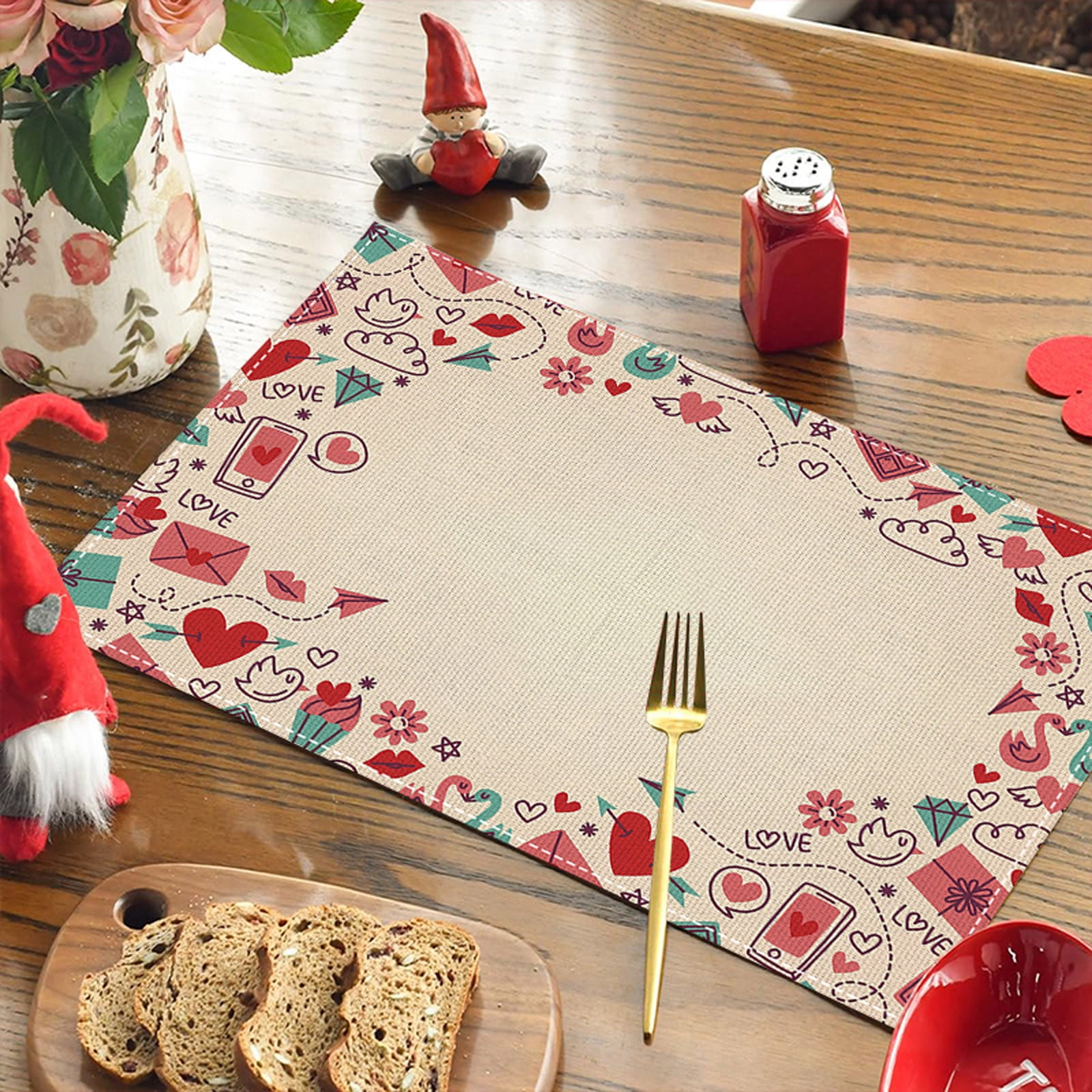 Latrodar Valentine's Day Meal Mat Restaurant Table Mat Linen Printed ...