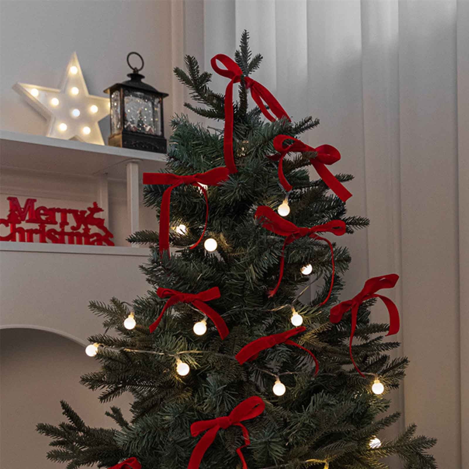 Nrmrqz Red Flocking Satin Ribbon Christmas Tree Red Bow Ribbon ...