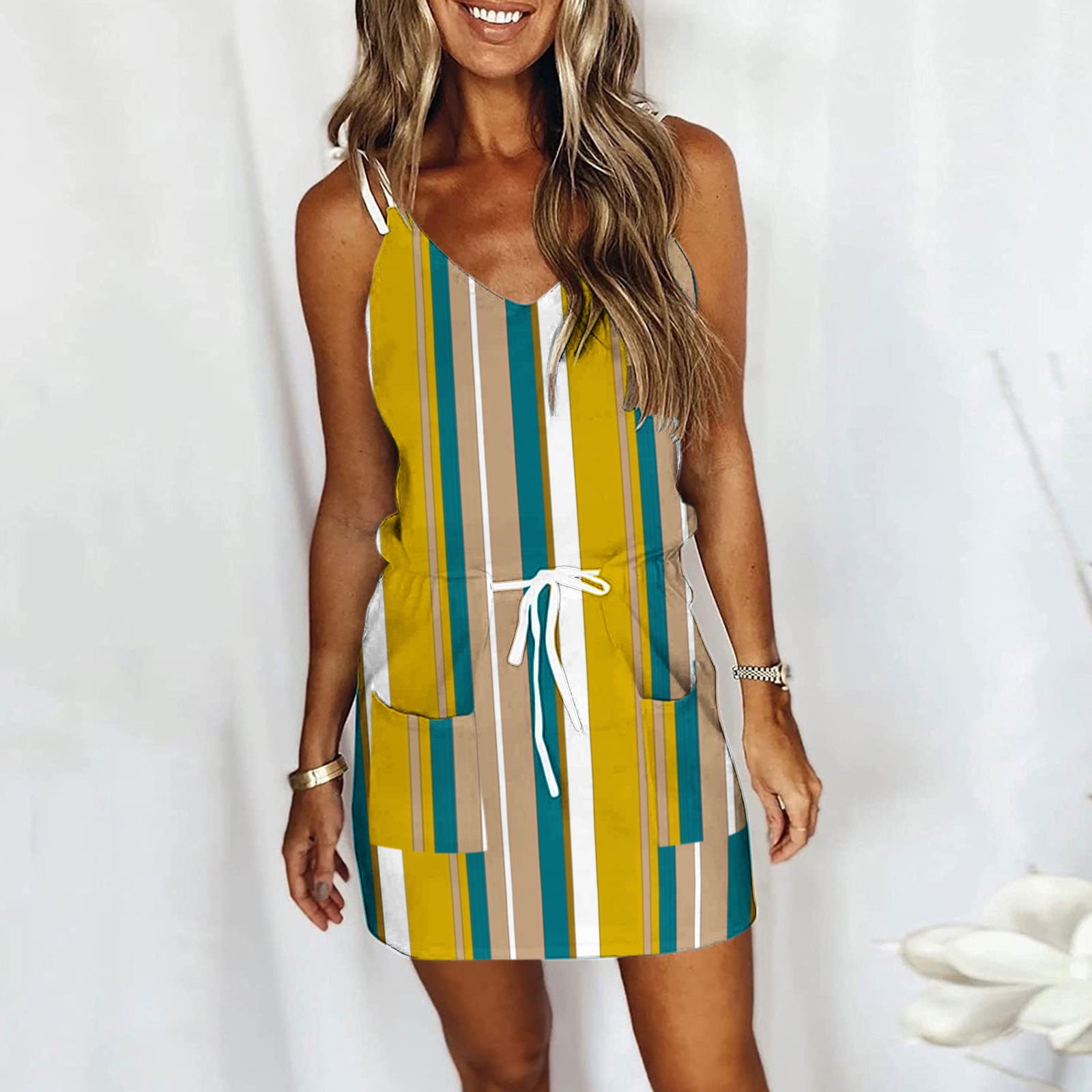 Usmixi Womens Summer Mini Sundress Vacation Floral Print Drawstring ...