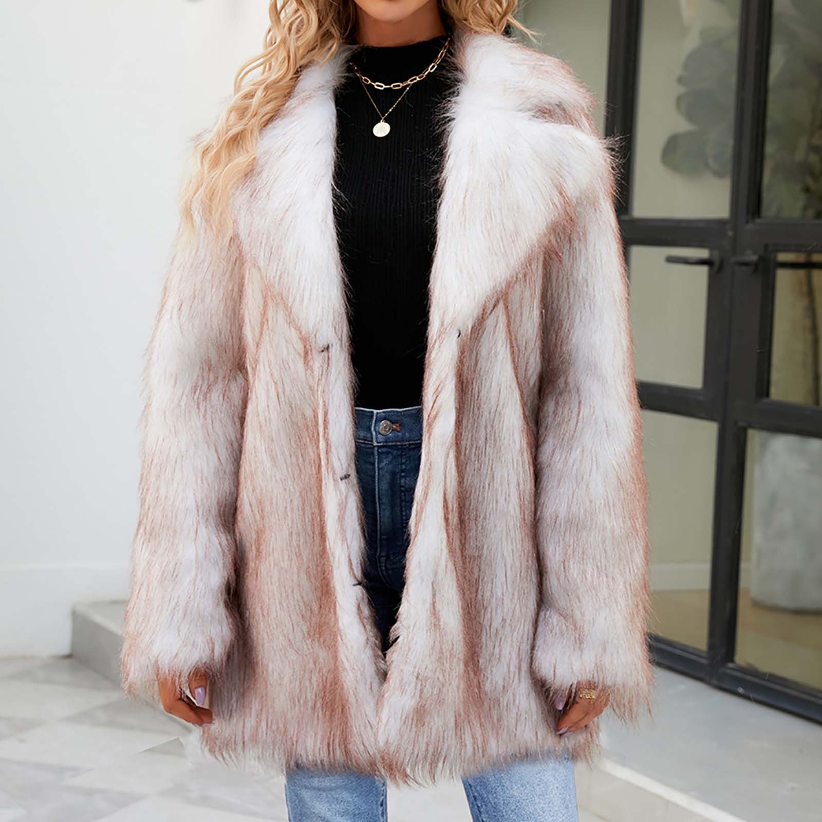 Usmixi Womens Winter Faux Fur Coat Fluffy Plush Coats for Women Plus ...