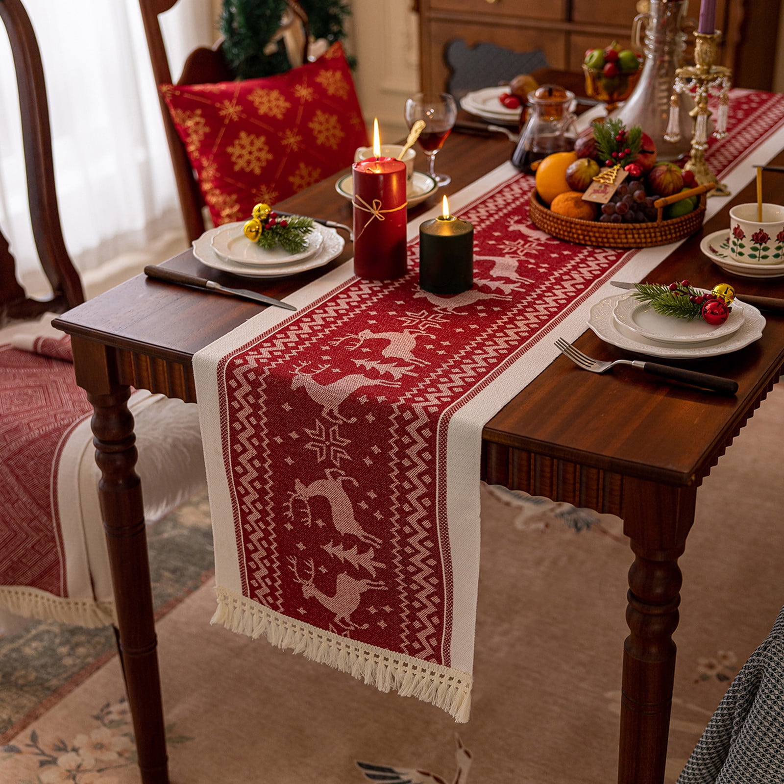 Iumwxz Christmas Tablecloth Christmas Red Table Flag Waterproofs ...