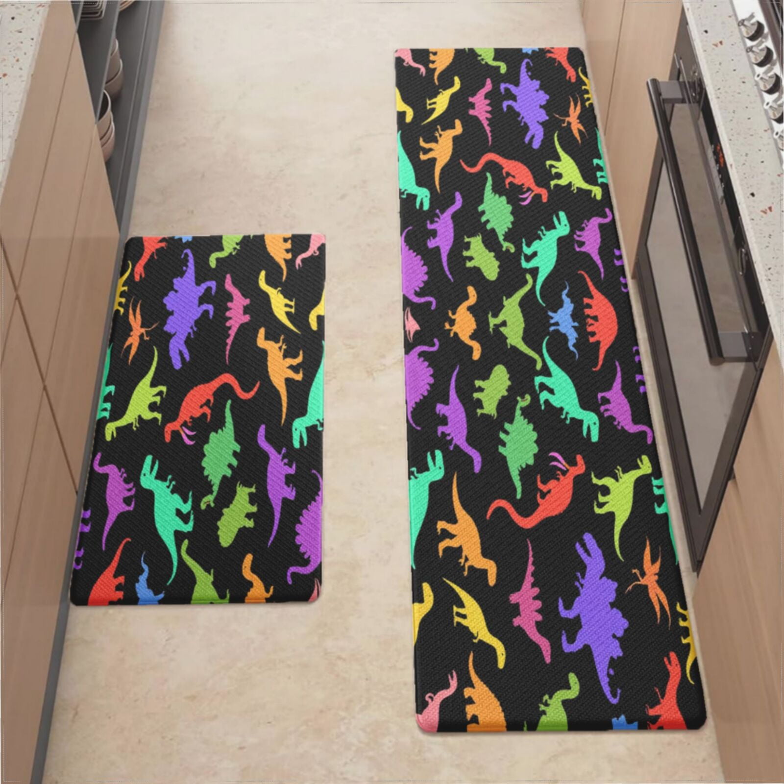 Cyber Neon Mountains Pvc Kitchen Mat Runner 2 Pieces Non Slip Washable ...