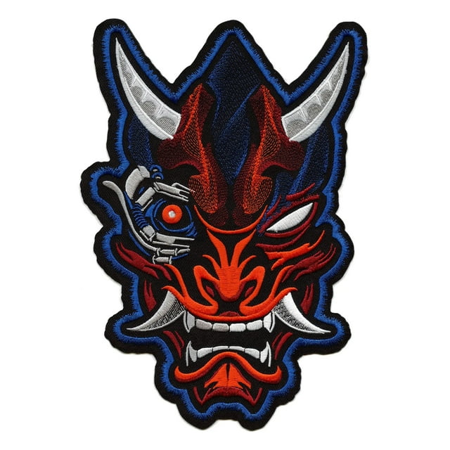 Cyber Oni Mask Japanese Demon Back Patch Angry Head Robot XL ...