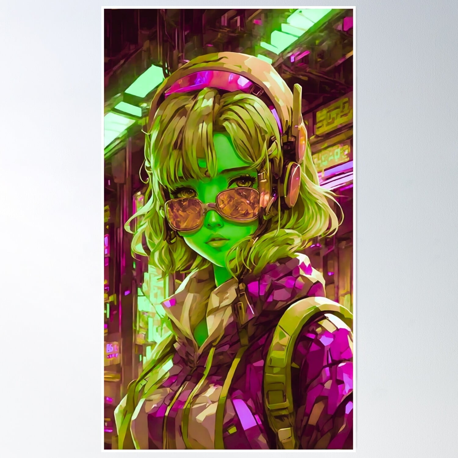 Cyber Preppy Kawaii Hoodie Headphone Anime Girl Poster Wall Art, Modern ...