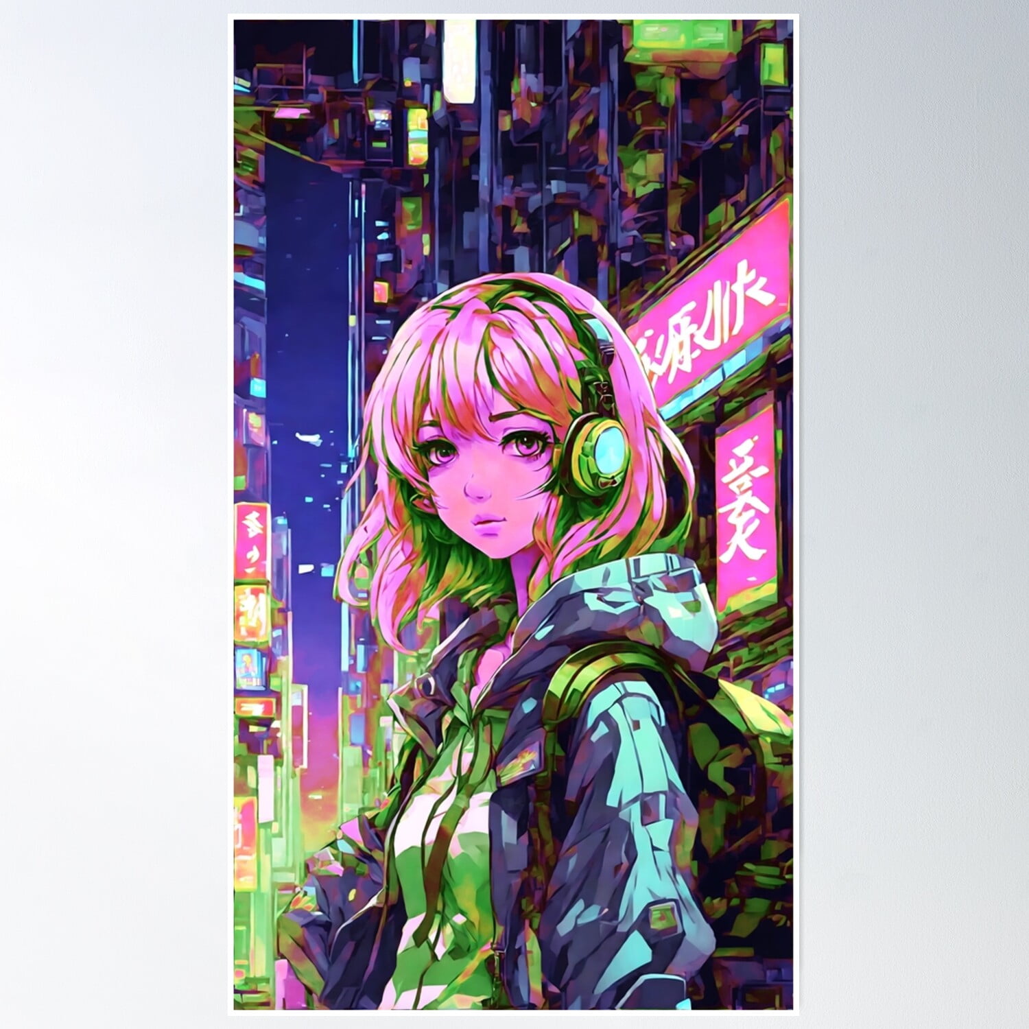 Cyber Preppy Kawaii Hoodie Headphone Anime Girl Poster Wall Art, Modern ...
