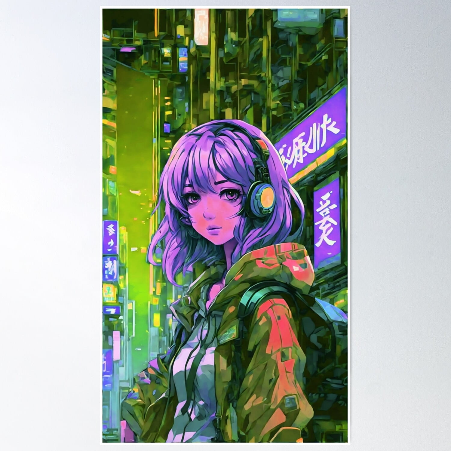 Cyber Preppy Kawaii Hoodie Headphone Anime Girl Poster Wall Art, Modern ...
