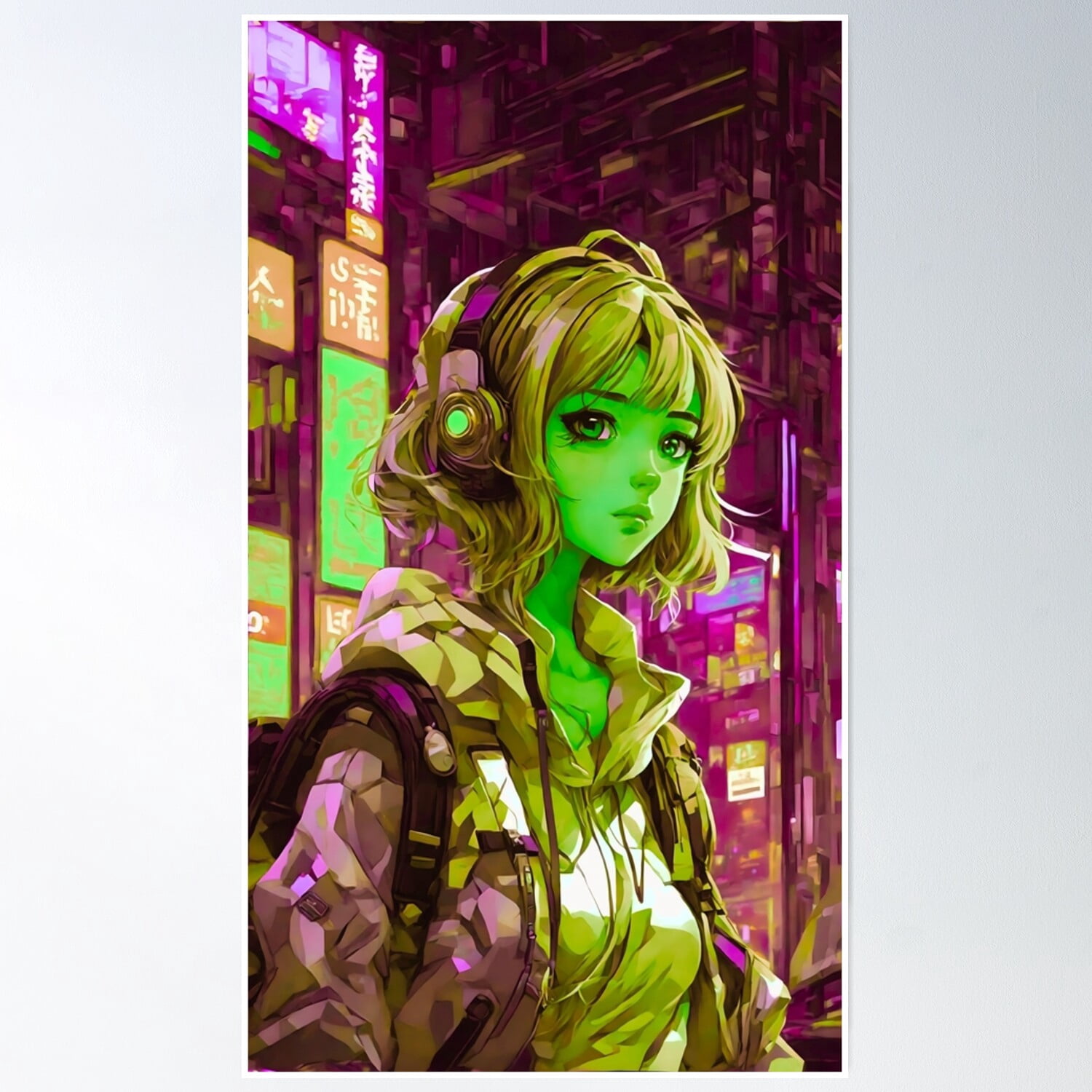 Cyber Preppy Kawaii Hoodie Headphone Anime Girl Poster Wall Art, Modern ...
