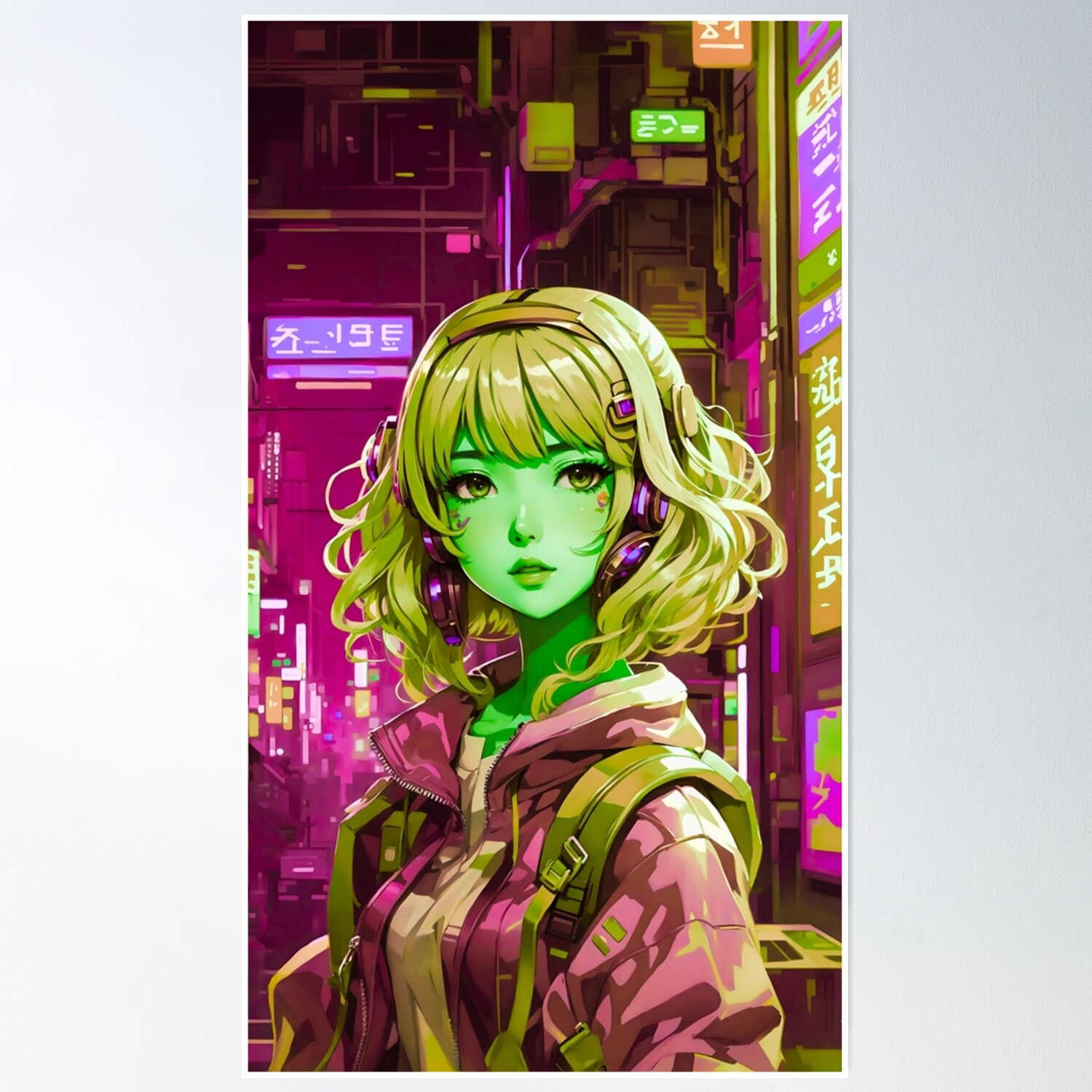 Cyber Preppy Kawaii Hoodie Headphone Anime Girl Poster Wall Art, Modern ...
