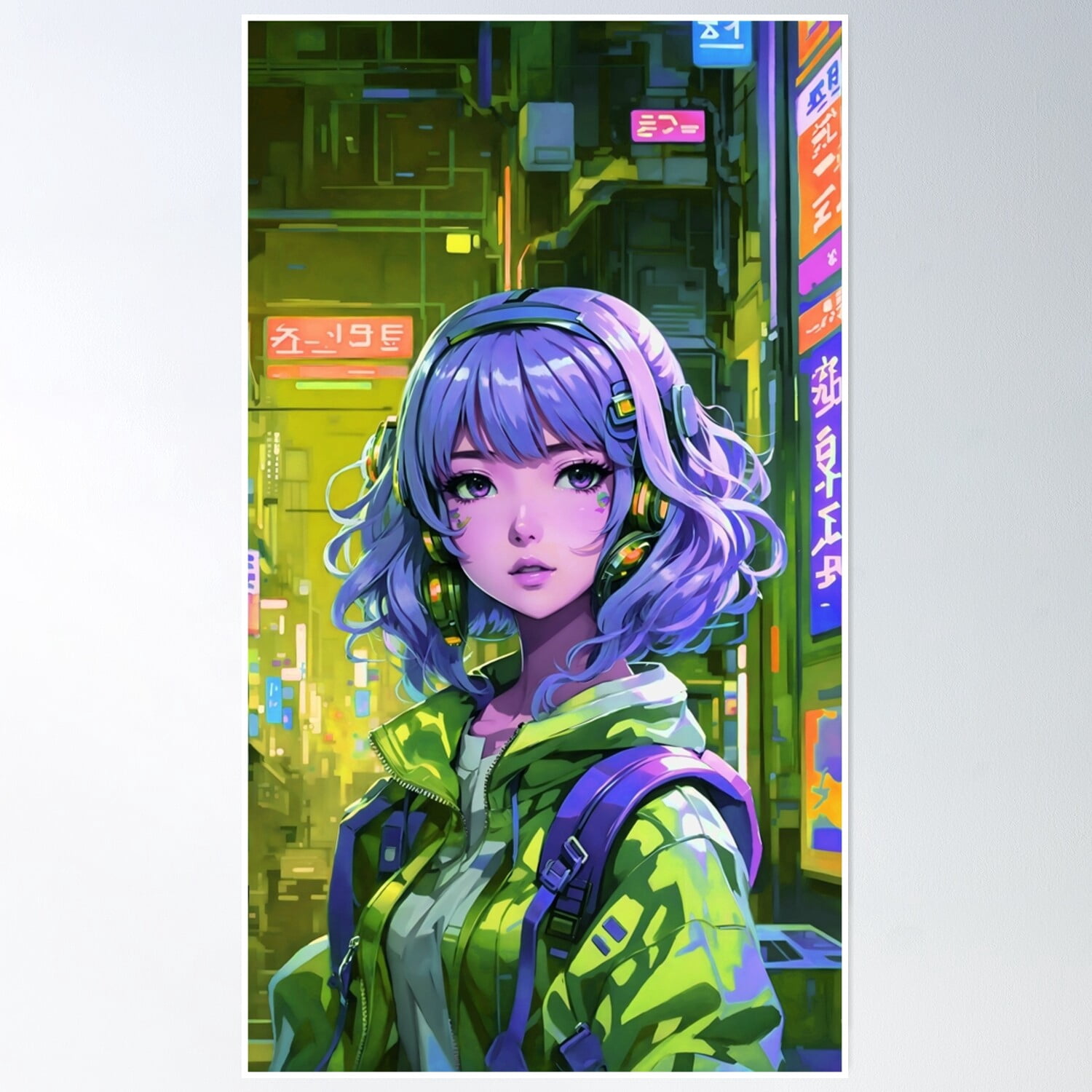 Cyber Preppy Kawaii Hoodie Headphone Anime Girl Poster Wall Art, Modern ...