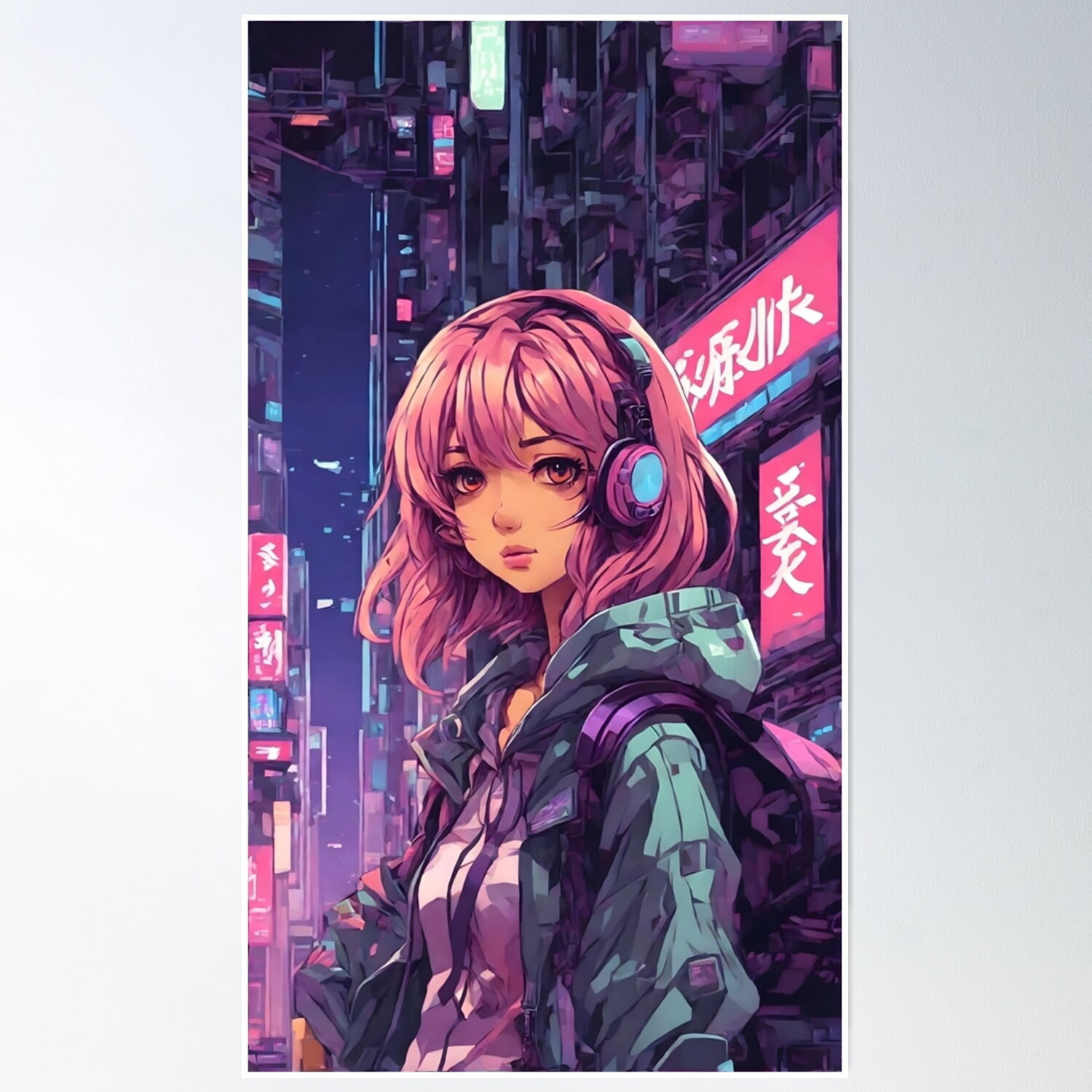 Cyber Preppy Kawaii Hoodie Headphone Anime Girl Poster Wall Art, Modern ...