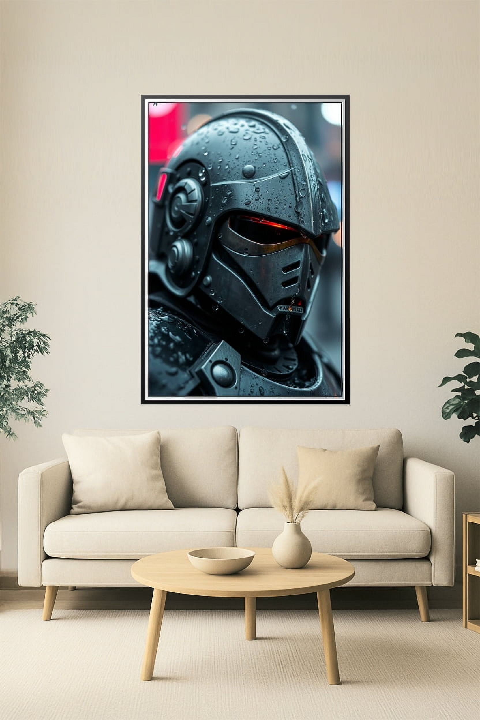Cyber Sentinel Poster – Rain-Soaked Retro Space Knight Wall Art for Sci ...