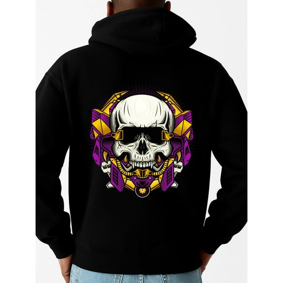 Cyber Skull Hoodie sweatshirt fire skeleton men long sleeve black Warm ...