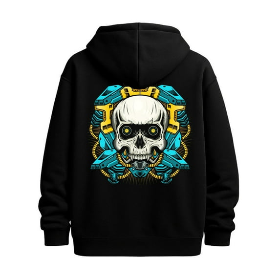 Cyber Skull Hoodie sweatshirt fire skeleton men regular fit black ...
