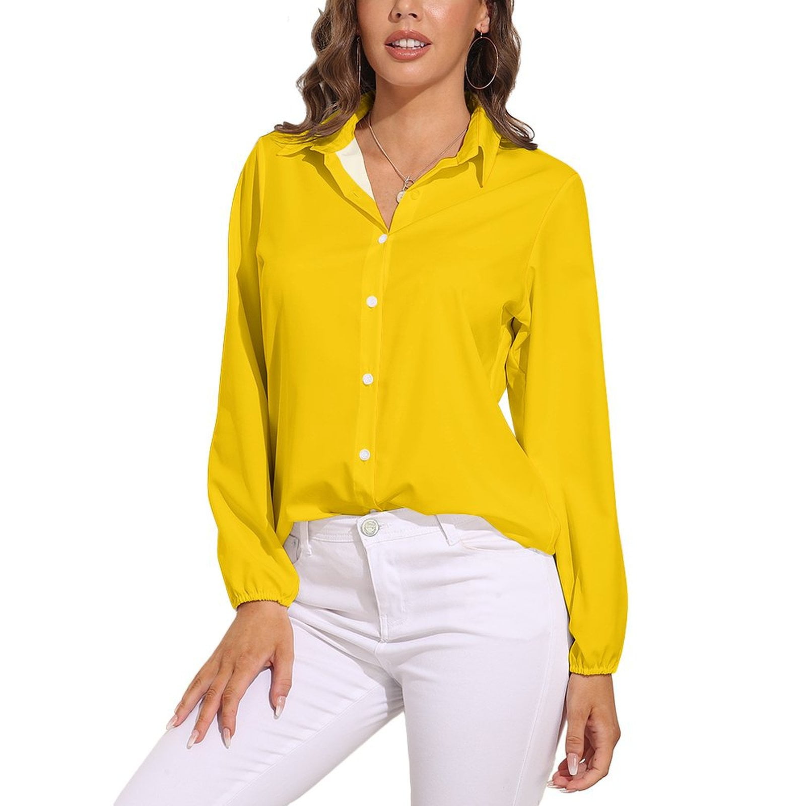 Cyber Yellow Long Sleeve Blouse Woman Streetwear Casual Shirts Summer ...