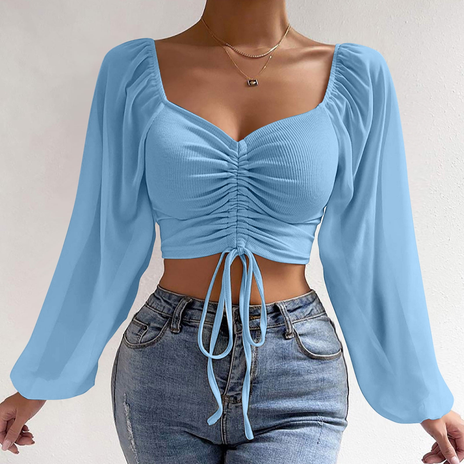 Cyber and Monday Deals! Xqxayjr Women's Plus Size Long Sleeve Tops Mesh ...