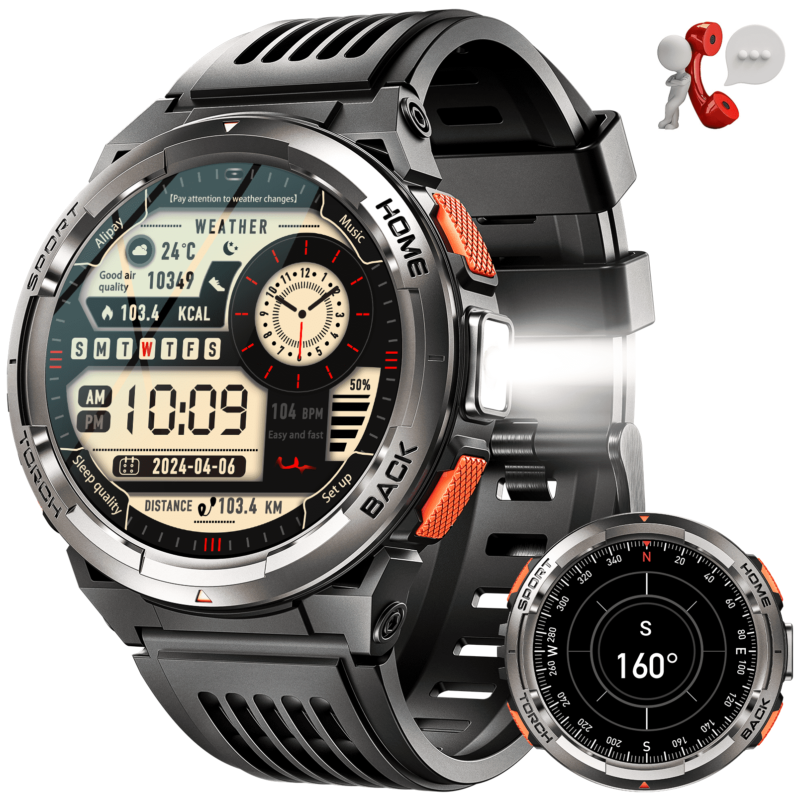 CyberDyer 3ATM Waterproof Military Smart Watches for Men with LED ...