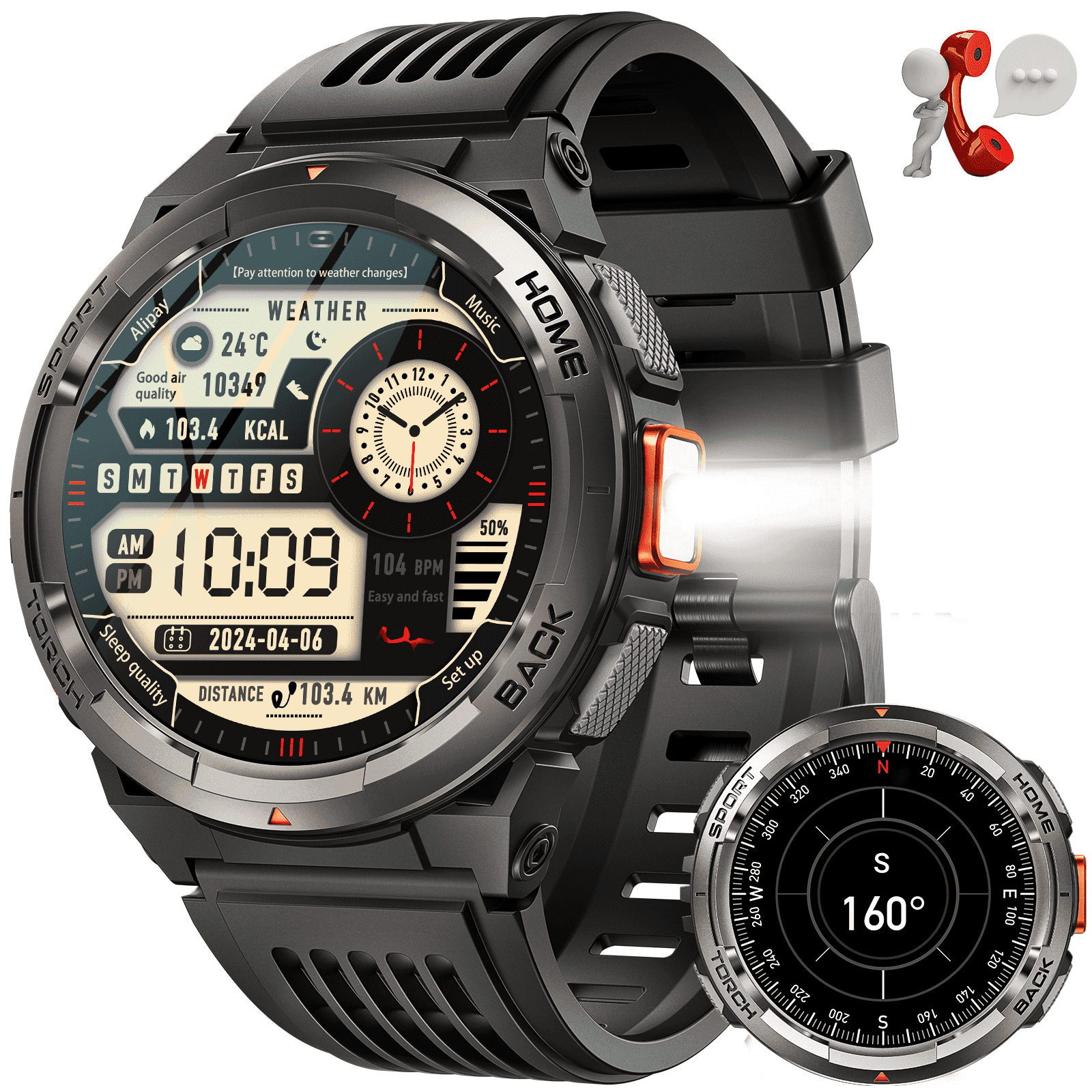 CyberDyer 3ATM Waterproof Military Smart Watches for Men with LED ...