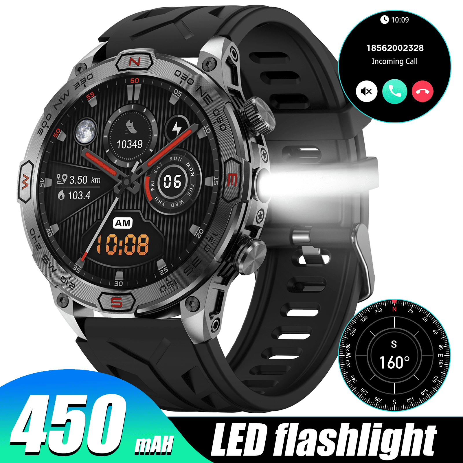 CyberDyer Military Smart Watches for Men (Answer/Make Calls) LED ...