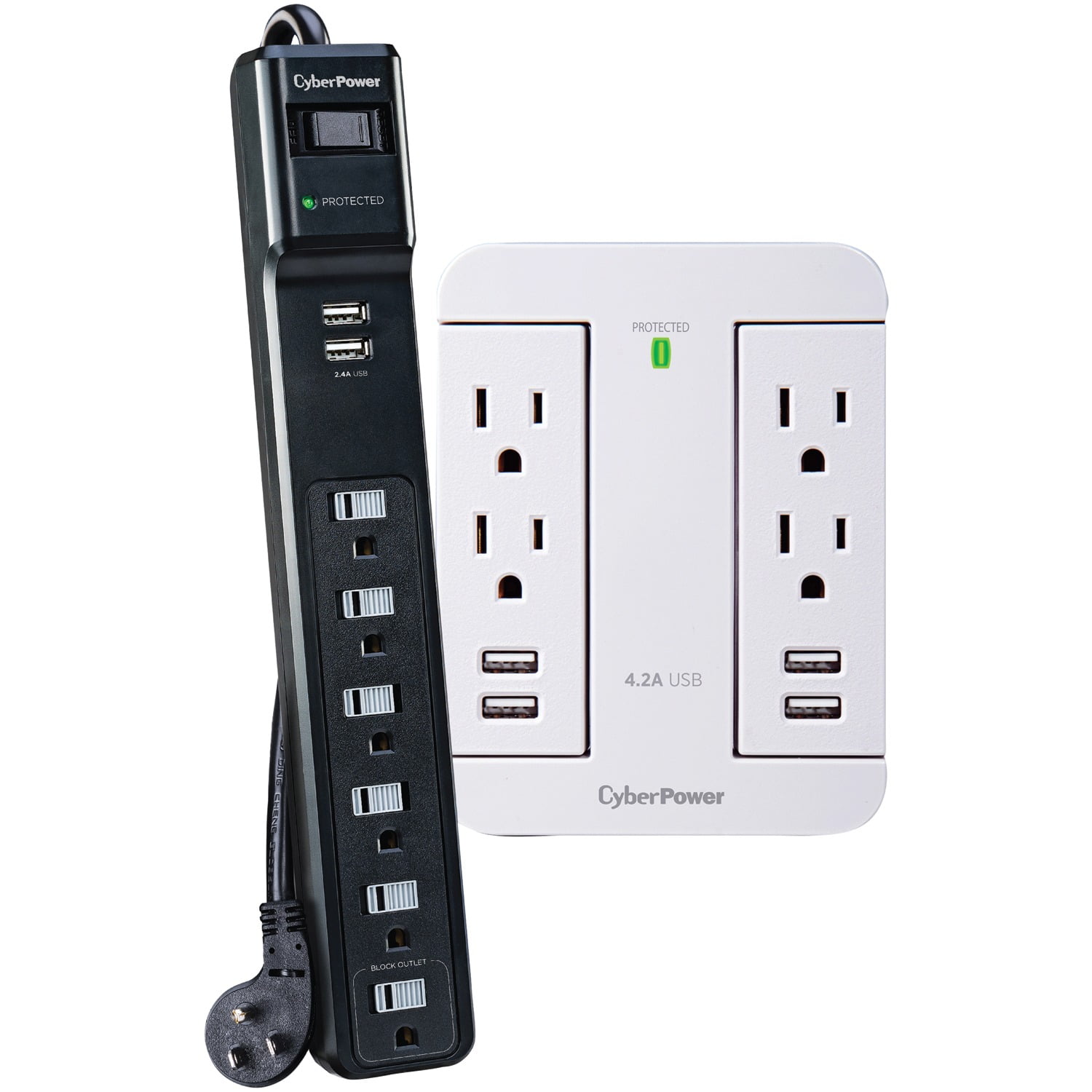 CyberPower MP1049SW Surge-Protector Wall Tap and Power Strip Combo Pack ...