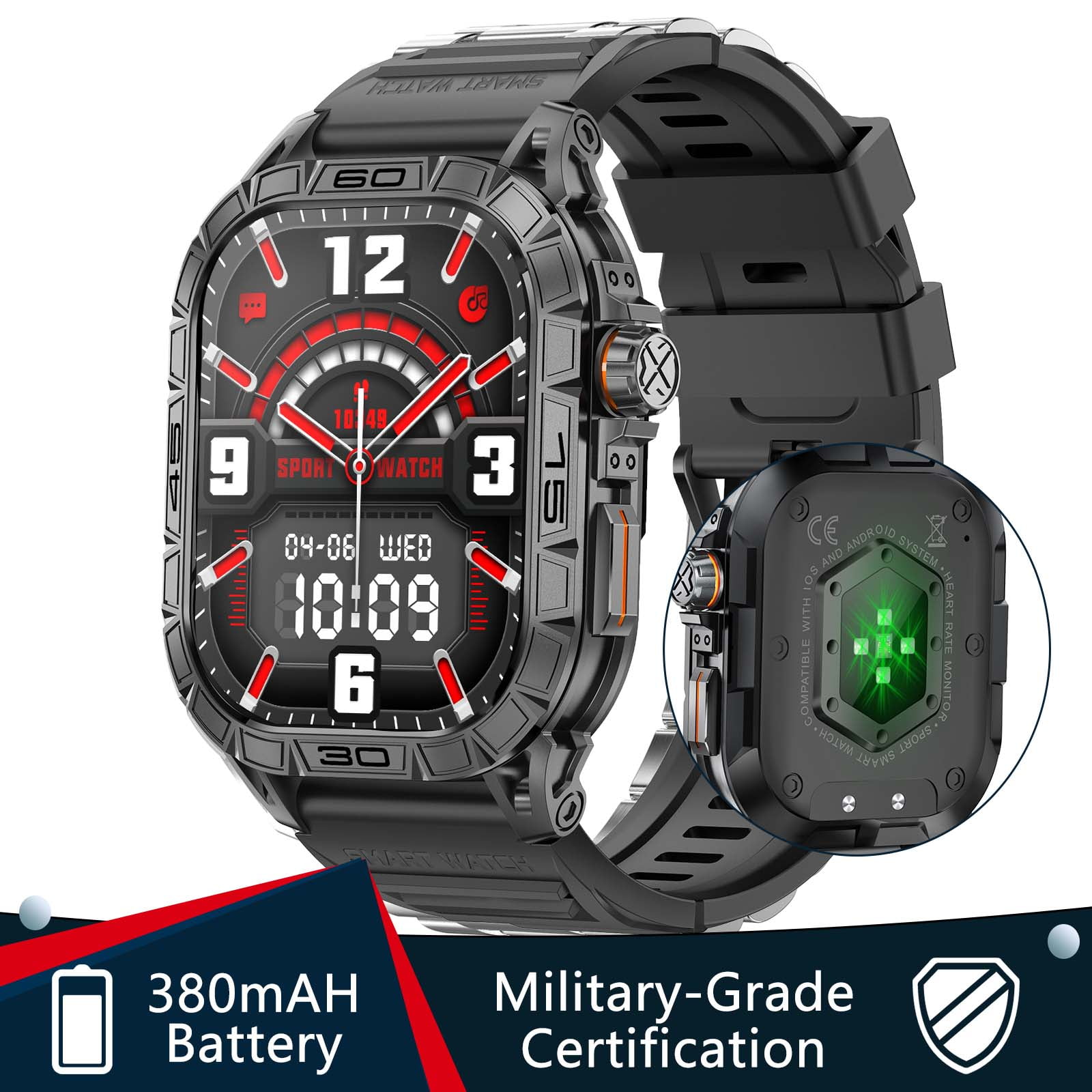 Cyberdyer Military Smart Watch for Men 1.95" AMOLED Display Big Screen ...