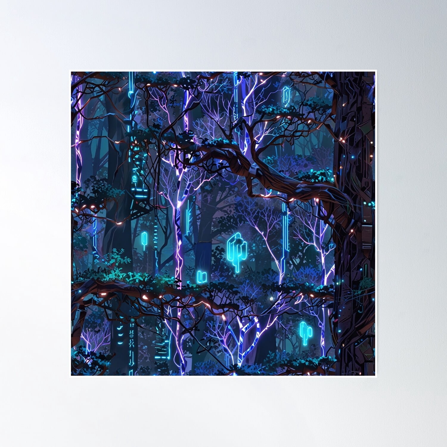 Cybernetic Forest, Metallic Trees, Neon Energy Veins Poster Wall Art ...