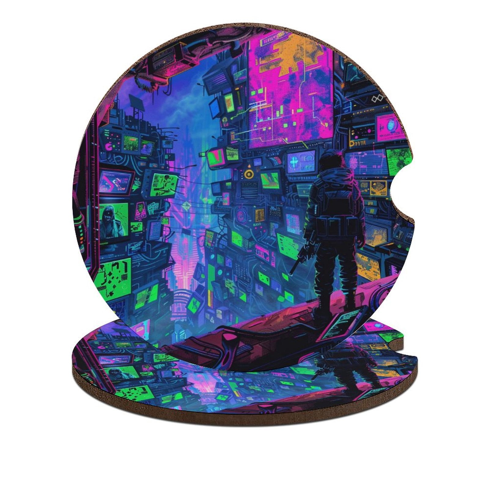 Cyberpunk Aesthetic Car Coasters for Drinks with A Finger Notch for ...