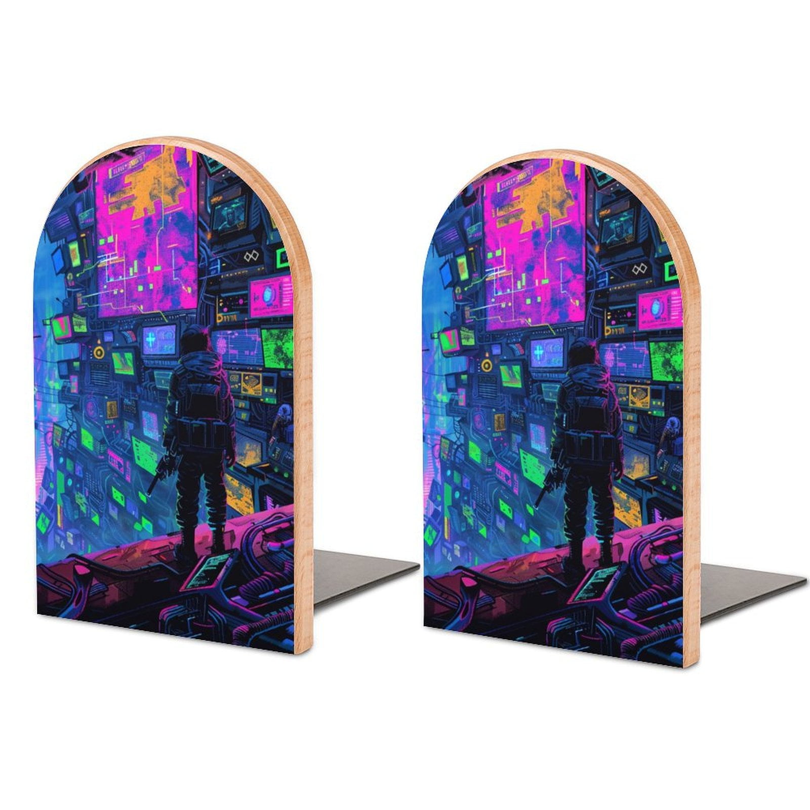 Cyberpunk Aesthetic Wood Book Ends for Shelves Non-Skid Book Holders ...