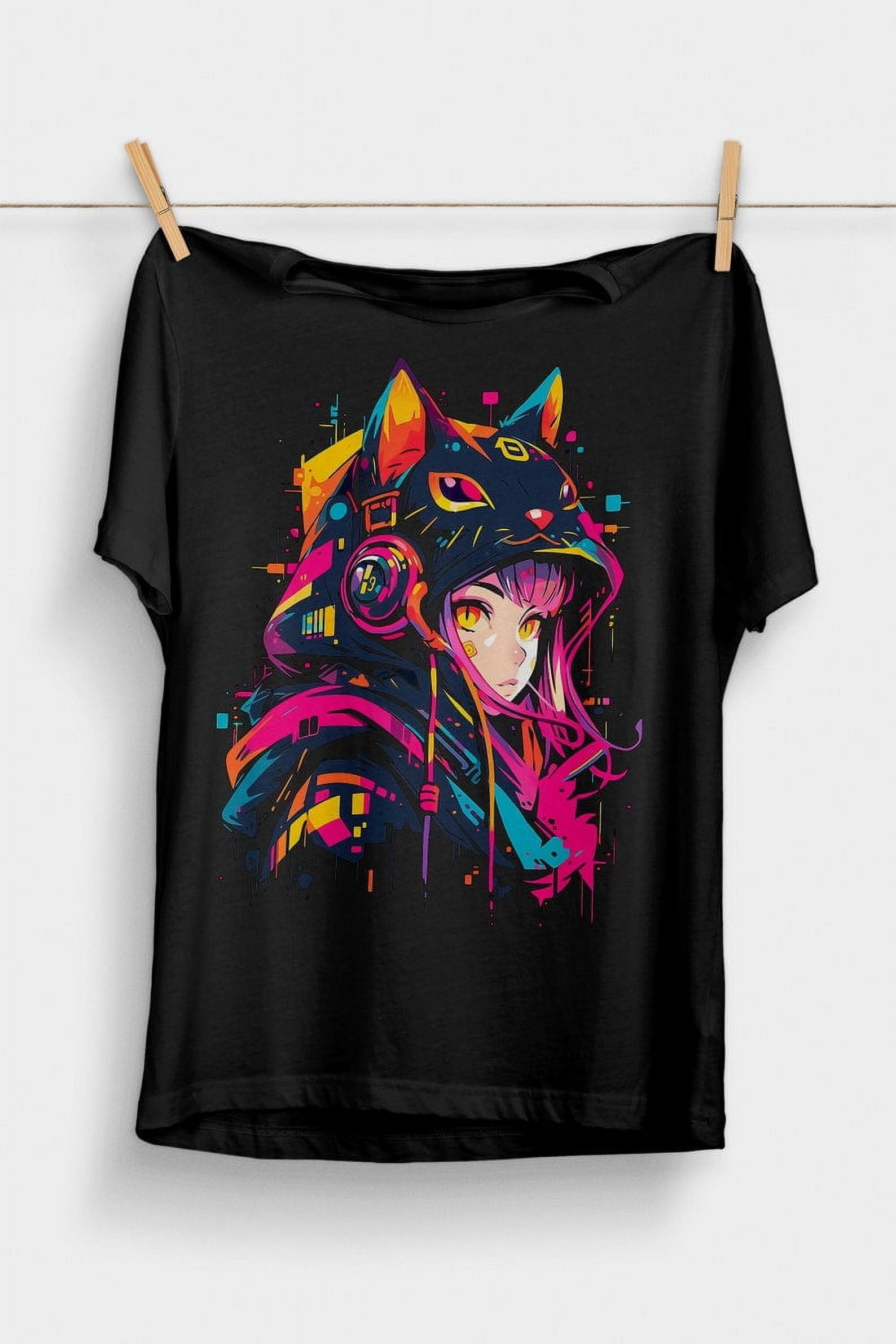 Cyberpunk Anime Girl T-Shirt, Futuristic Techwear, Japanese Harajuku ...