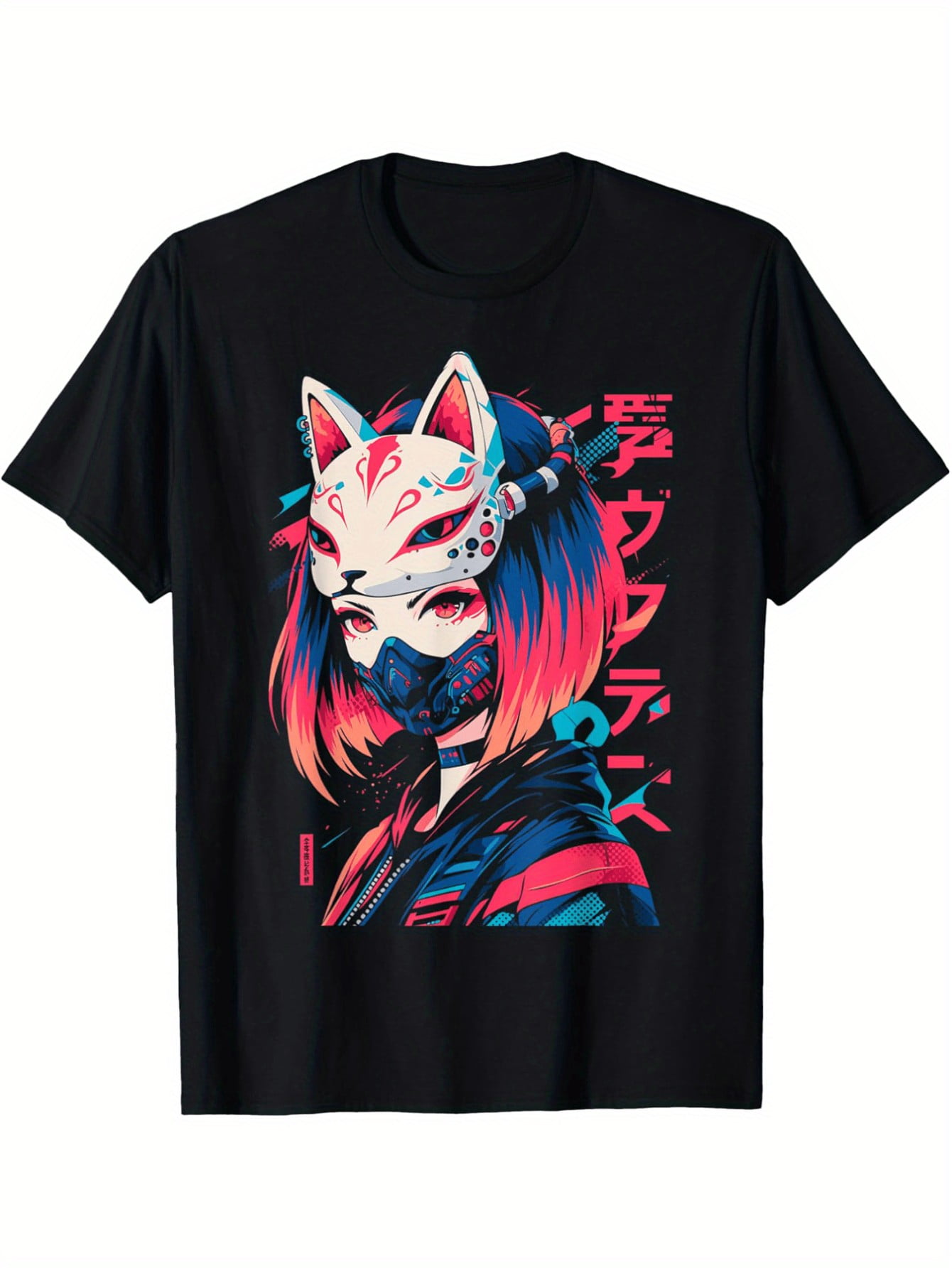 [Cyberpunk Anime T-Shirt] Harajuku Kitsune Cyberpunk Techwear Anime ...