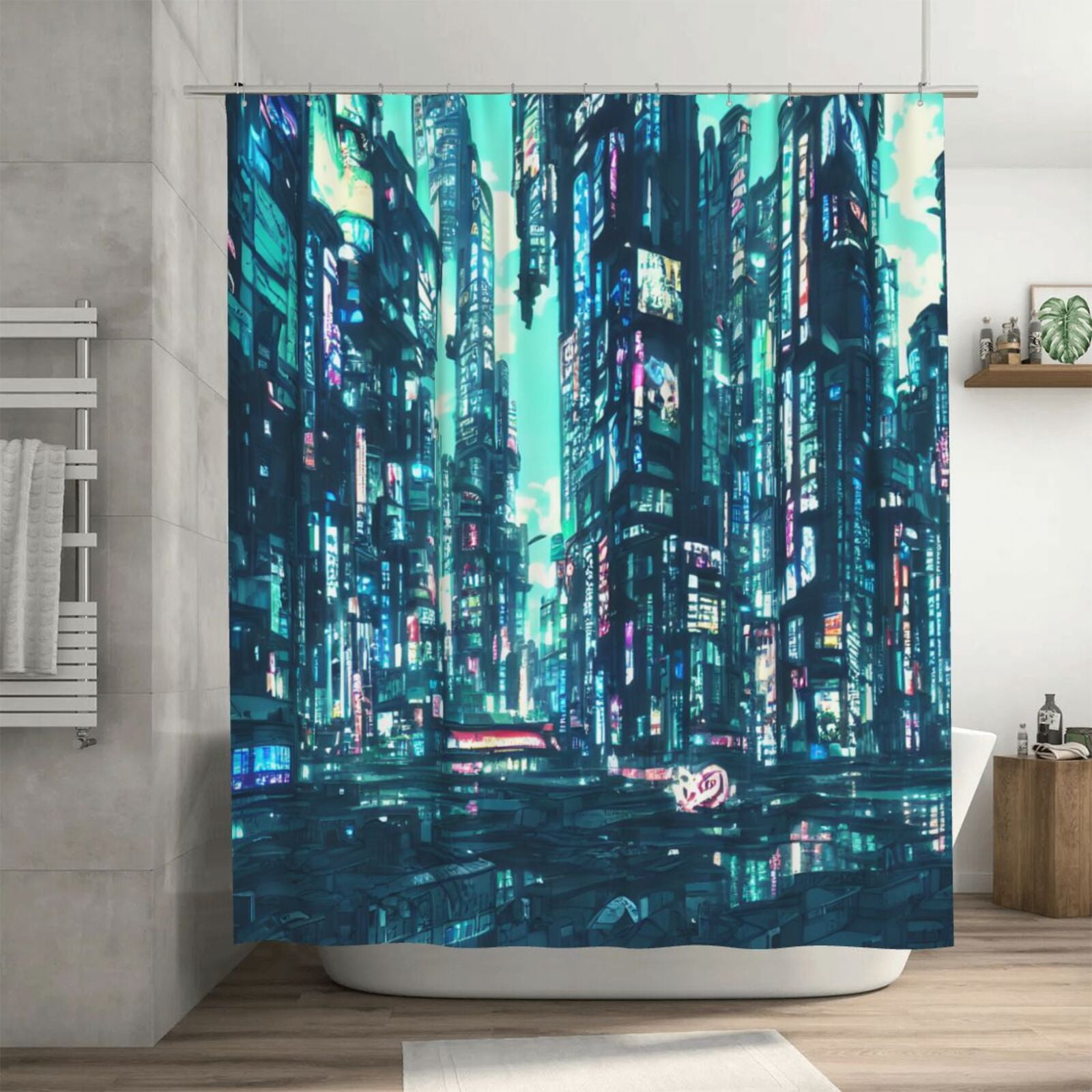 Cyberpunk Art Pattern Shower Curtain, Fantasy City Waterproof Bath ...