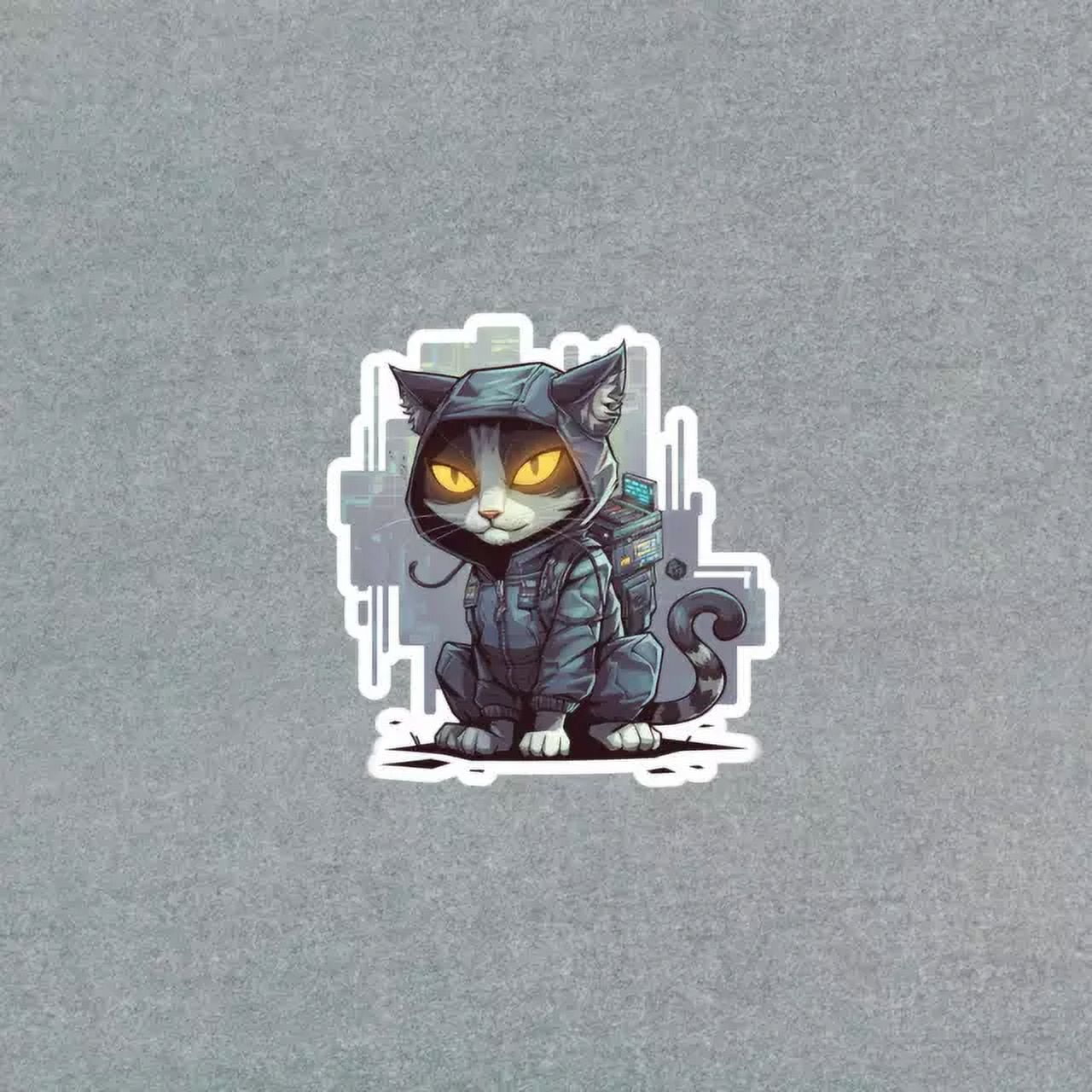 Cyberpunk Cat Hacker Sticker - Futuristic Feline Gamer Anime Decalphone ...