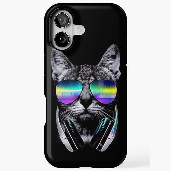 Cyberpunk Cat With Headset Futuristic Sci-Fi Phone Case 17 16 15 14 13 ...