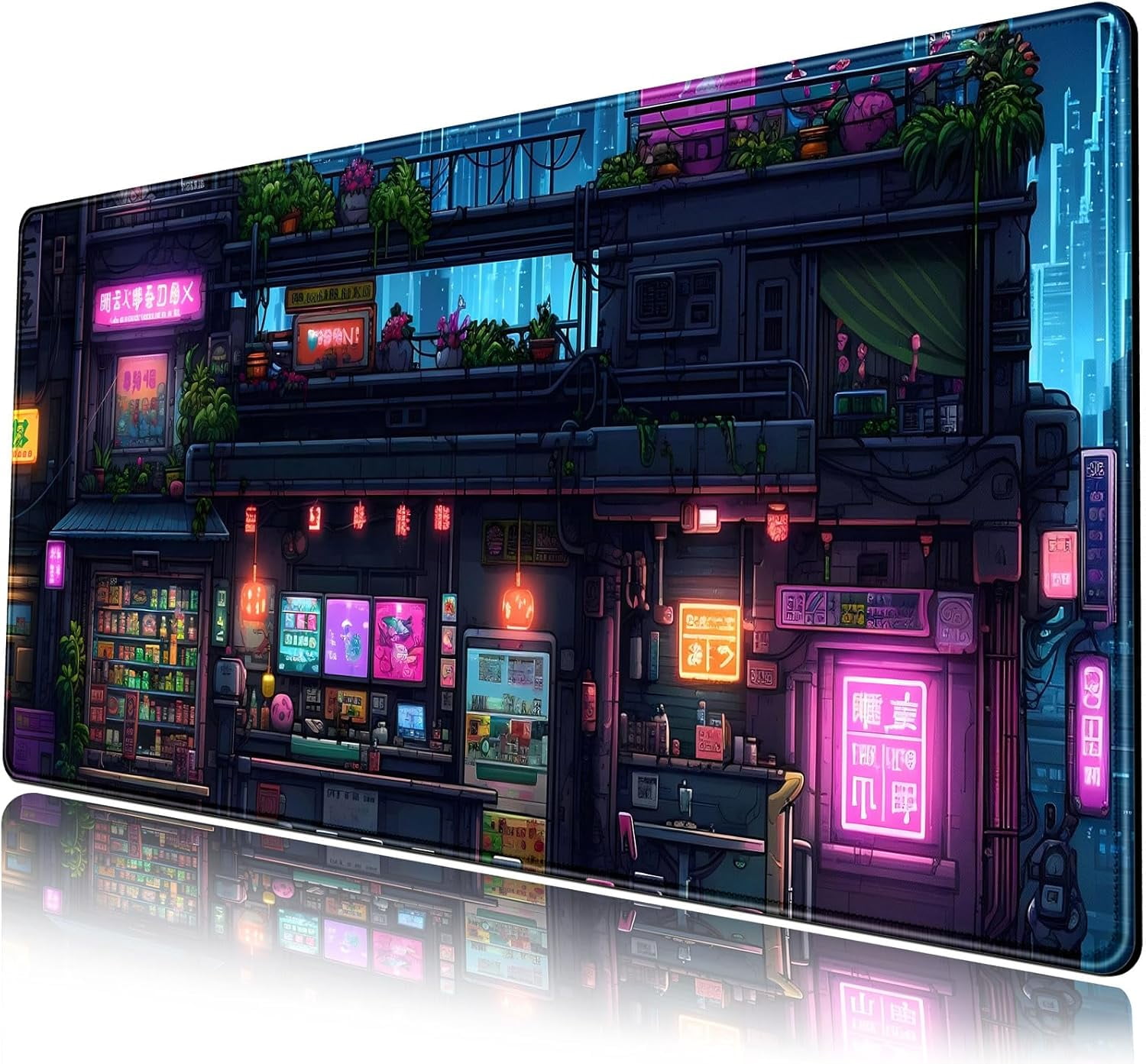 Cyberpunk Desk Mat 31.5”×15.7” Neon Lights Extended Gaming Mouse Pad ...