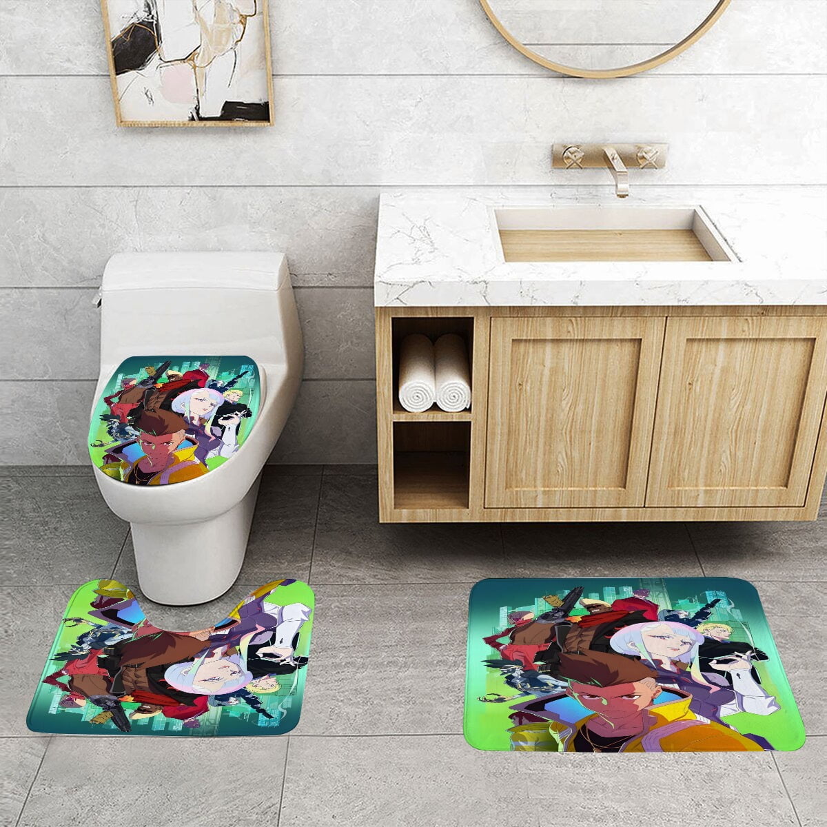 Cyberpunk: Edgerunners floor mat and toilet set is durable,and adds a ...